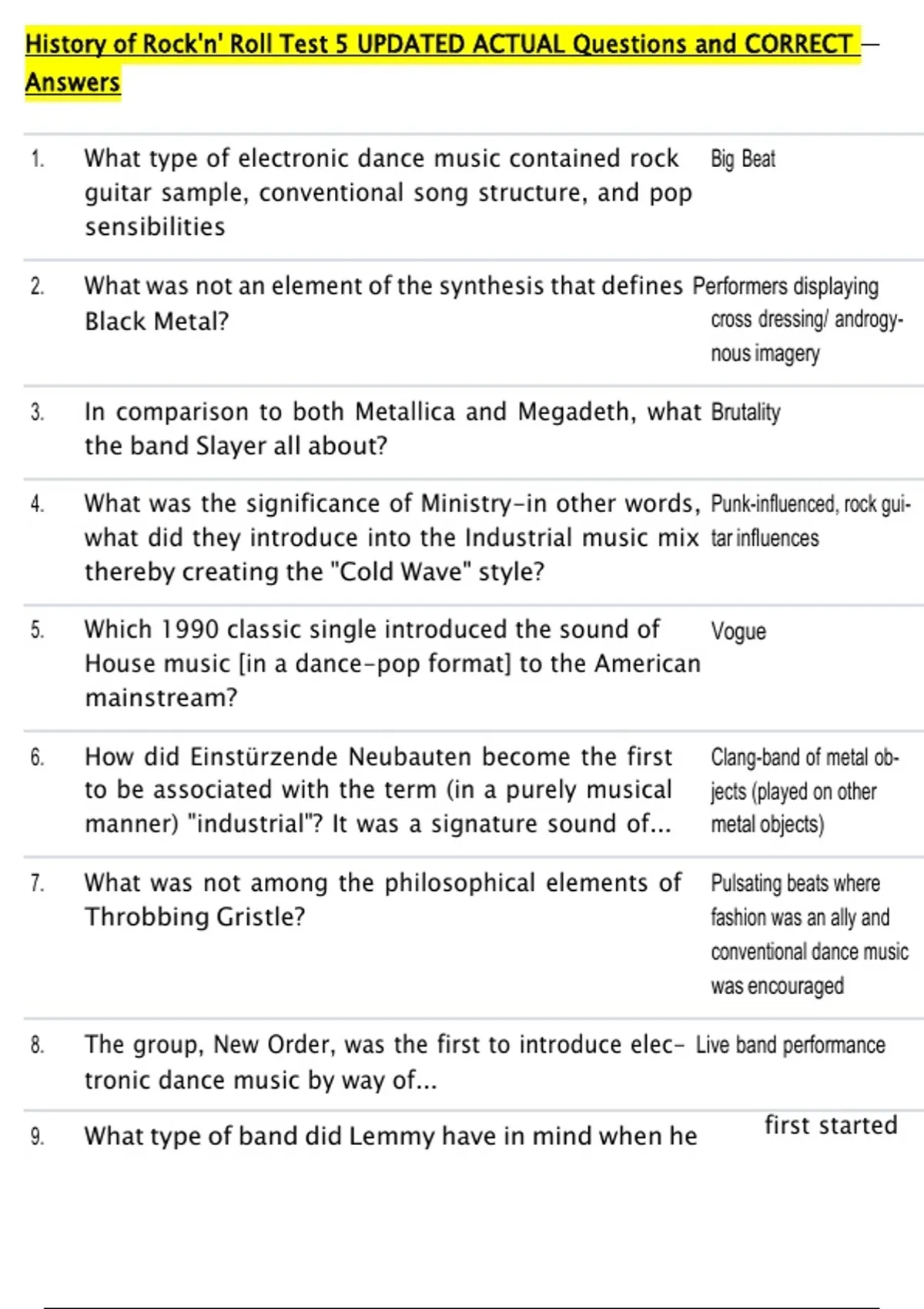 History of Rock'n' Roll Test 5 UPDATED ACTUAL Questions and CORRECT ...