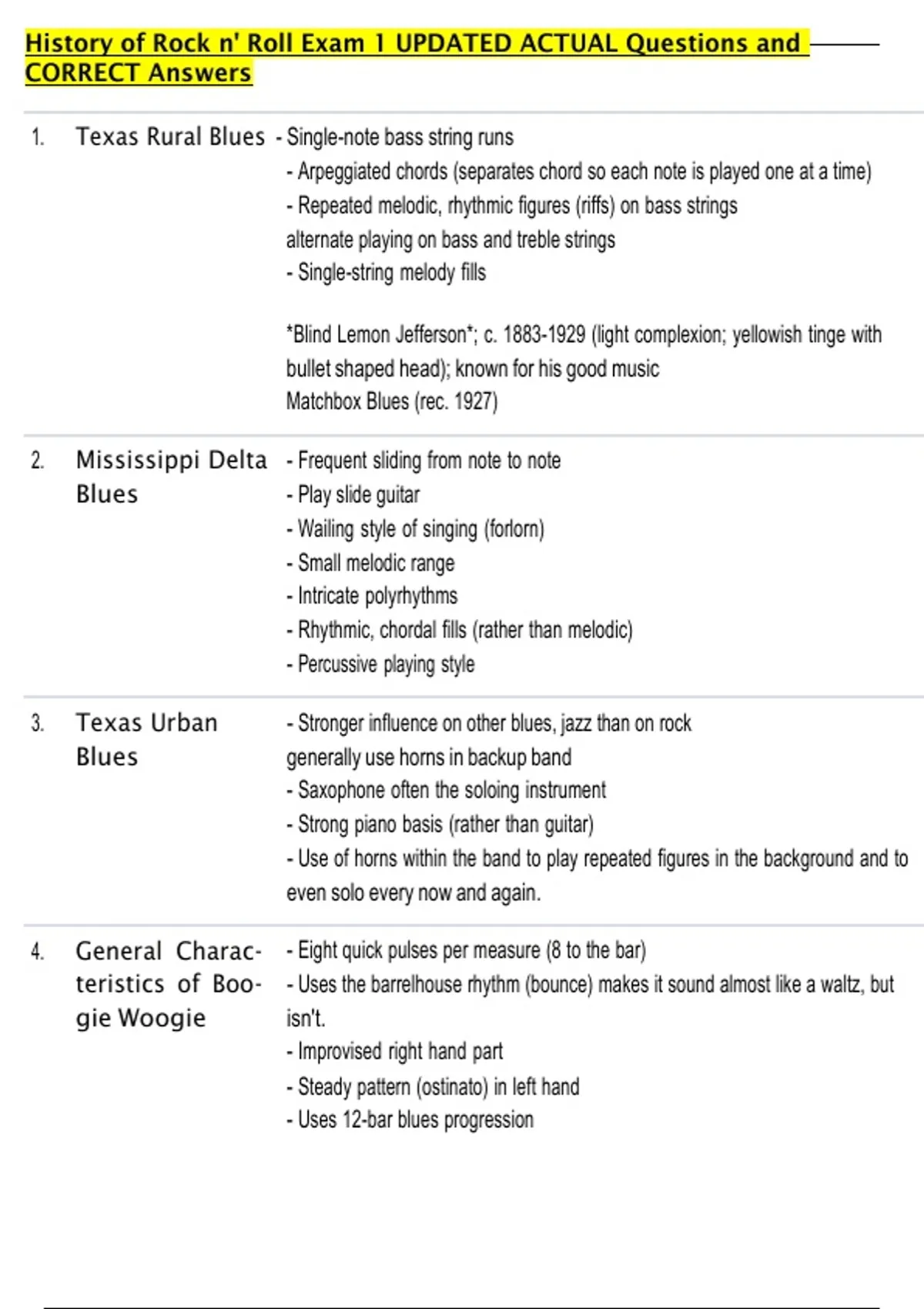 History of Rock n' Roll Exam 1 UPDATED ACTUAL Questions and CORRECT ...