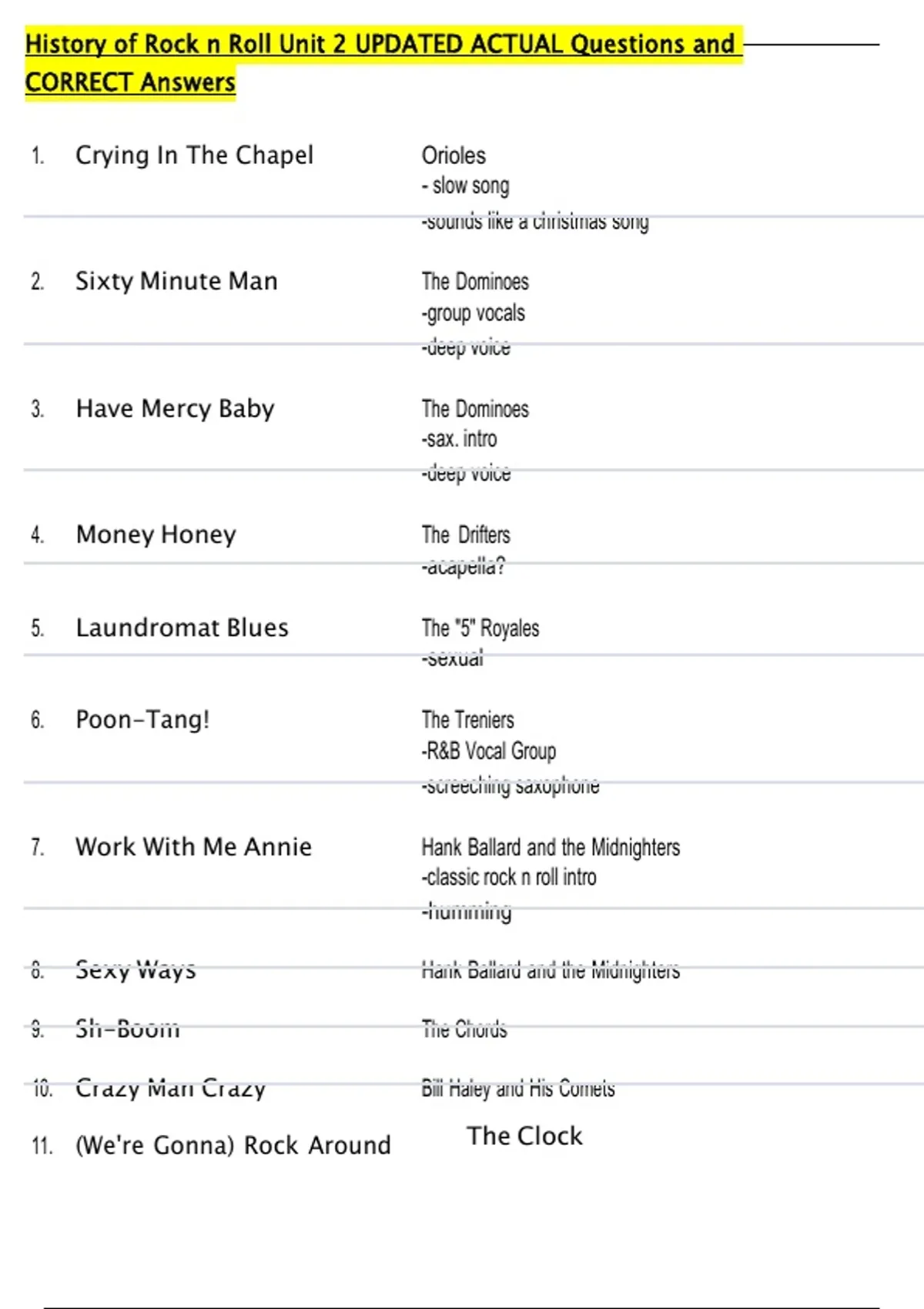 History of Rock n Roll Unit 2 UPDATED ACTUAL Questions and CORRECT ...
