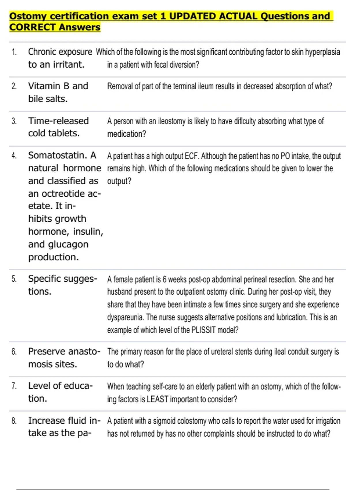Ostomy certification exam set 1 UPDATED ACTUAL Questions and CORRECT ...