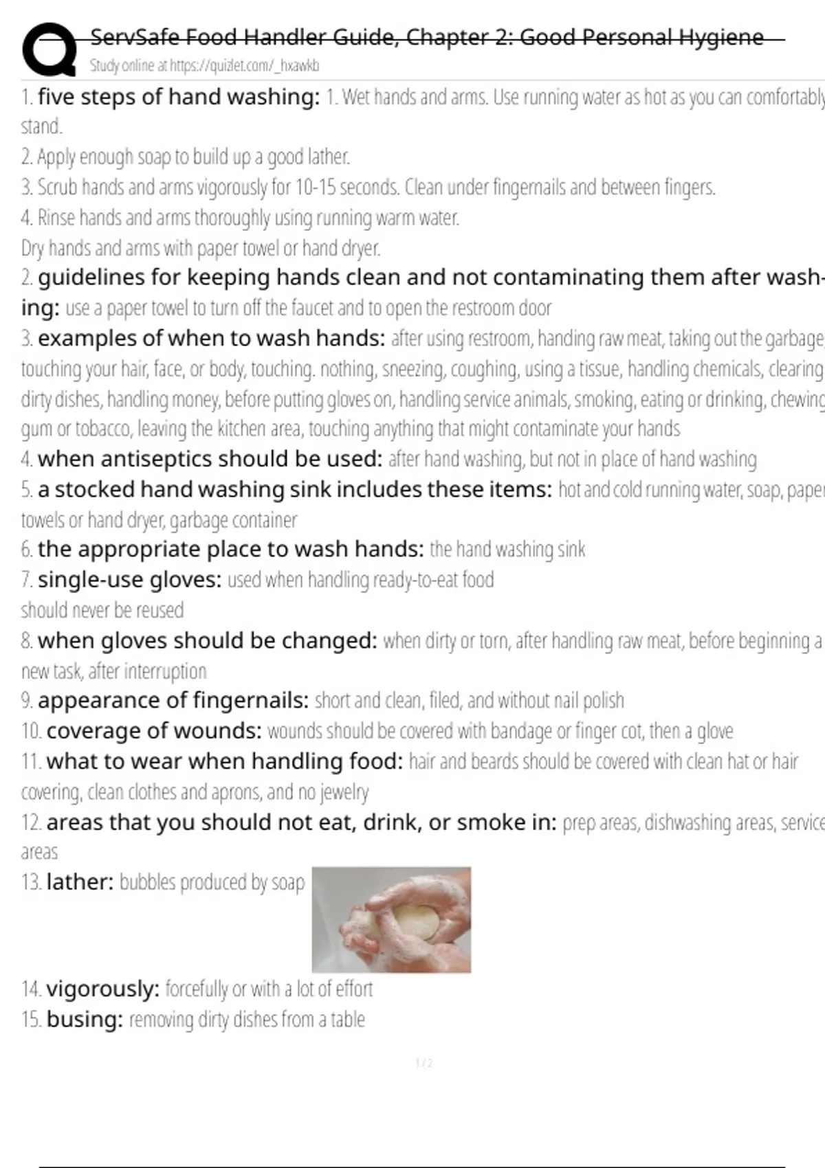 ServSafe Food Handler Guide, Chapter 2: Good Personal Hygiene Exam ...