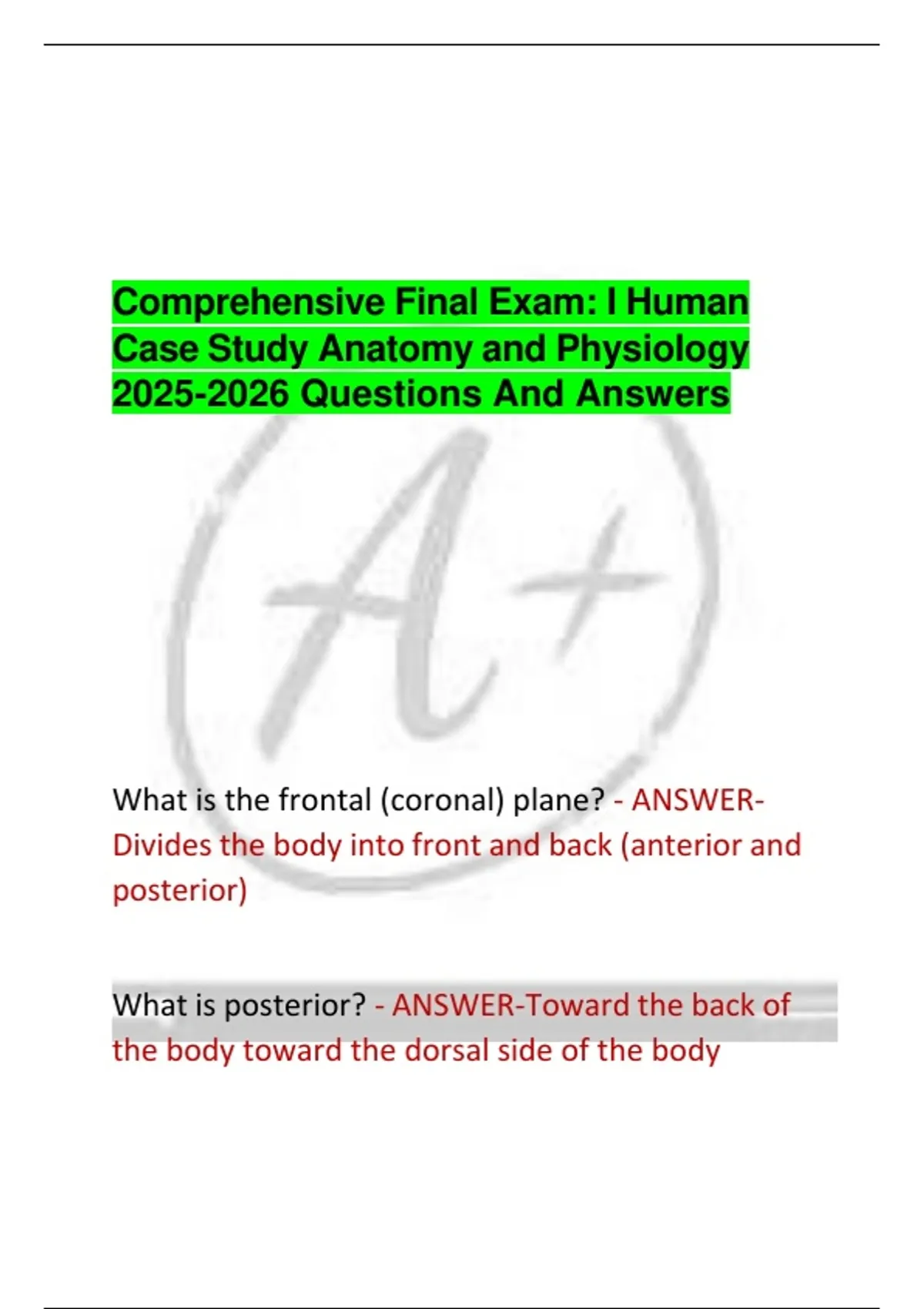 Comprehensive Final Exam: I Human Case Study Anatomy and Physiology ...