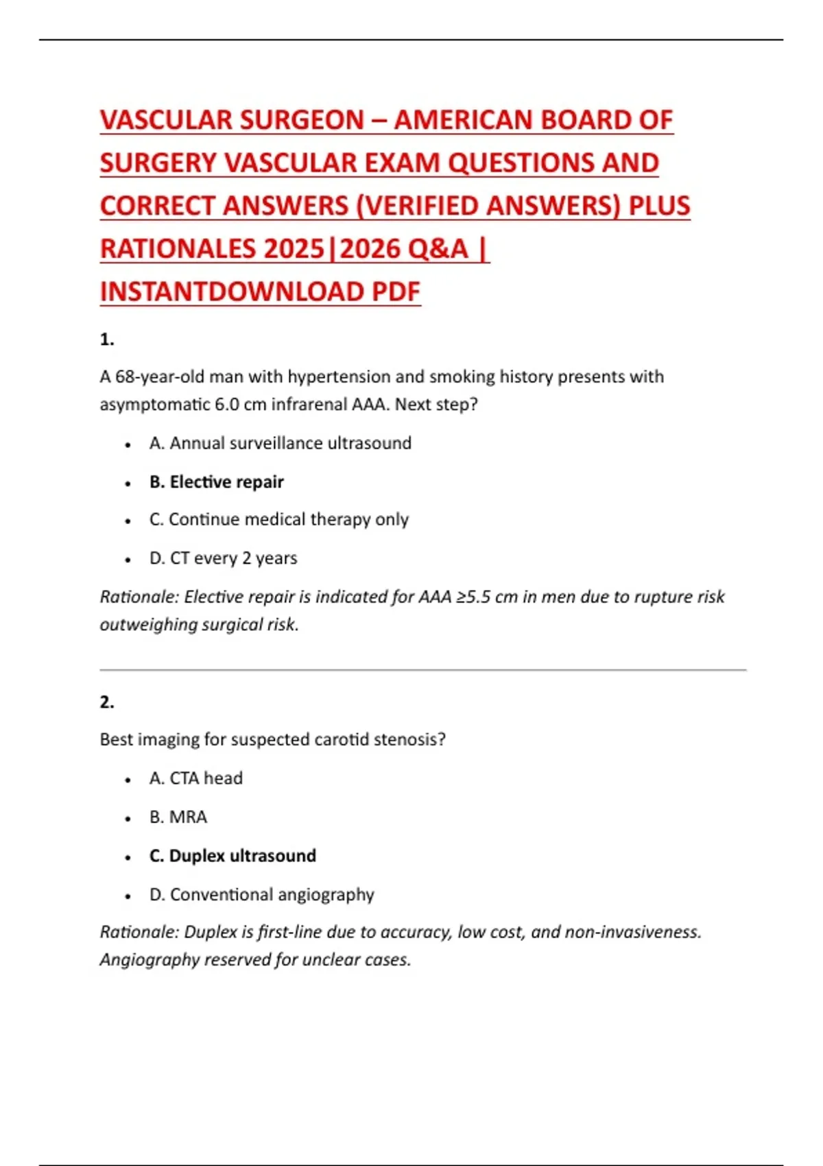 VASCULAR SURGEON – AMERICAN BOARD OF SURGERY VASCULAR EXAM QUESTIONS ...