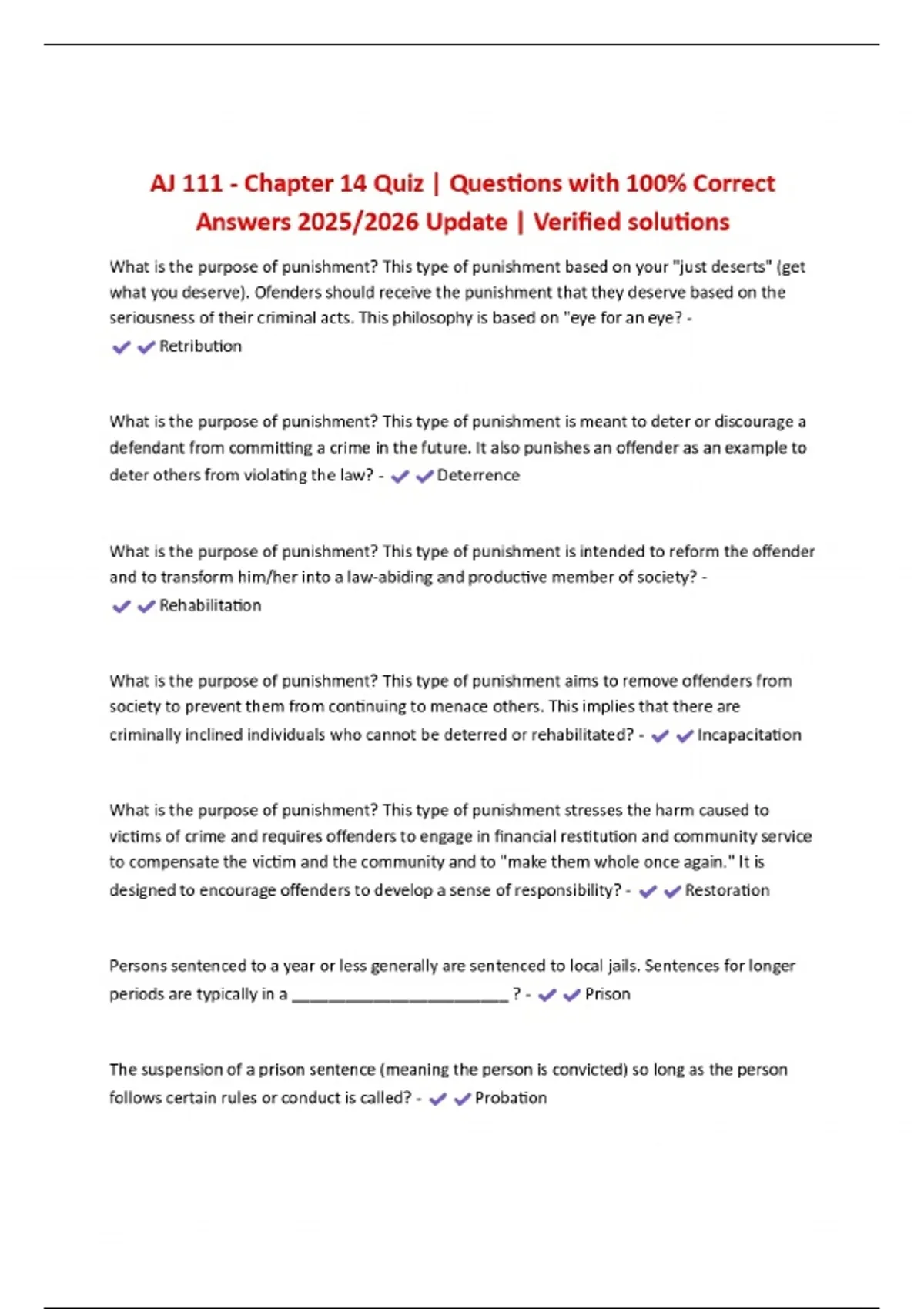 AJ 111 - Chapter 14 Quiz | Questions with 100% Correct Answers 2025/ ...