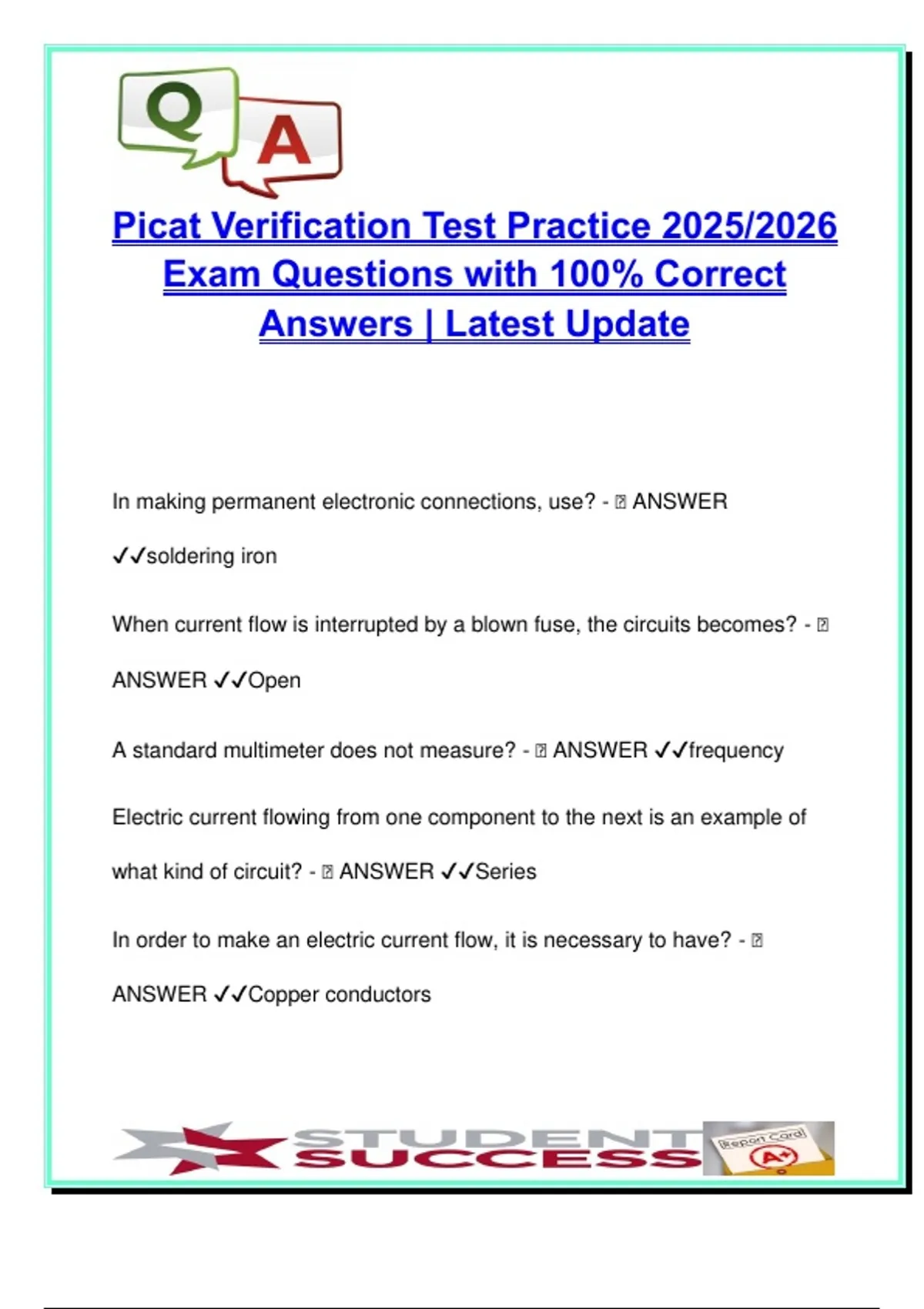 PICAT Verification Test 2025 – Mechanical, Auto & Shop, Science ...