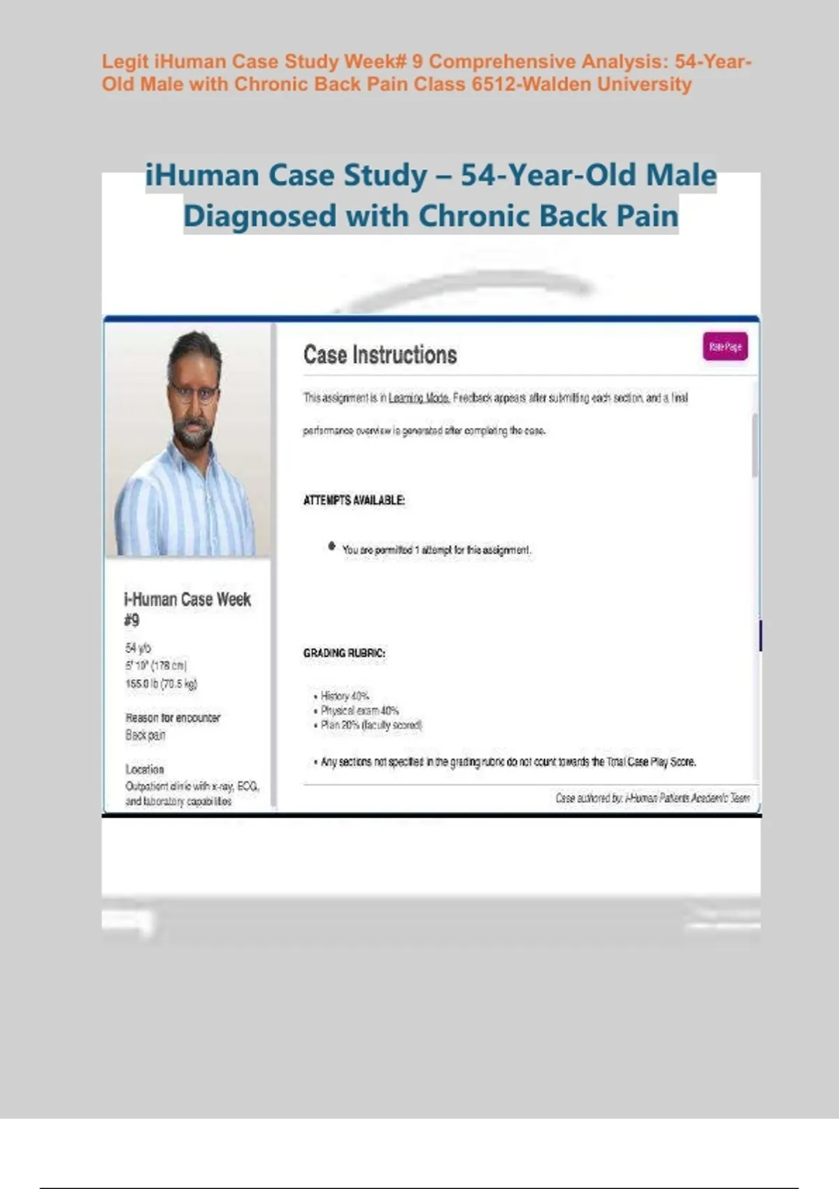 Comprehensive iHuman Case Study Week #9 — 54-Year-Old Male with Chronic ...