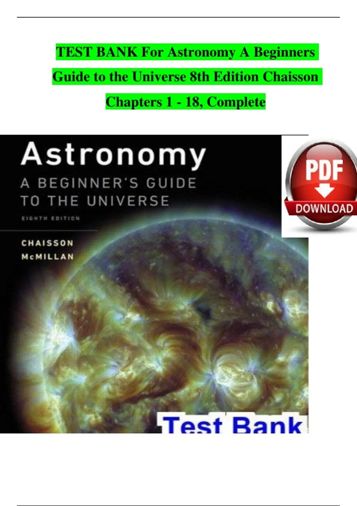 Test Bank for Astronomy: A Beginner’s Guide to the Universe 8th Edition ...