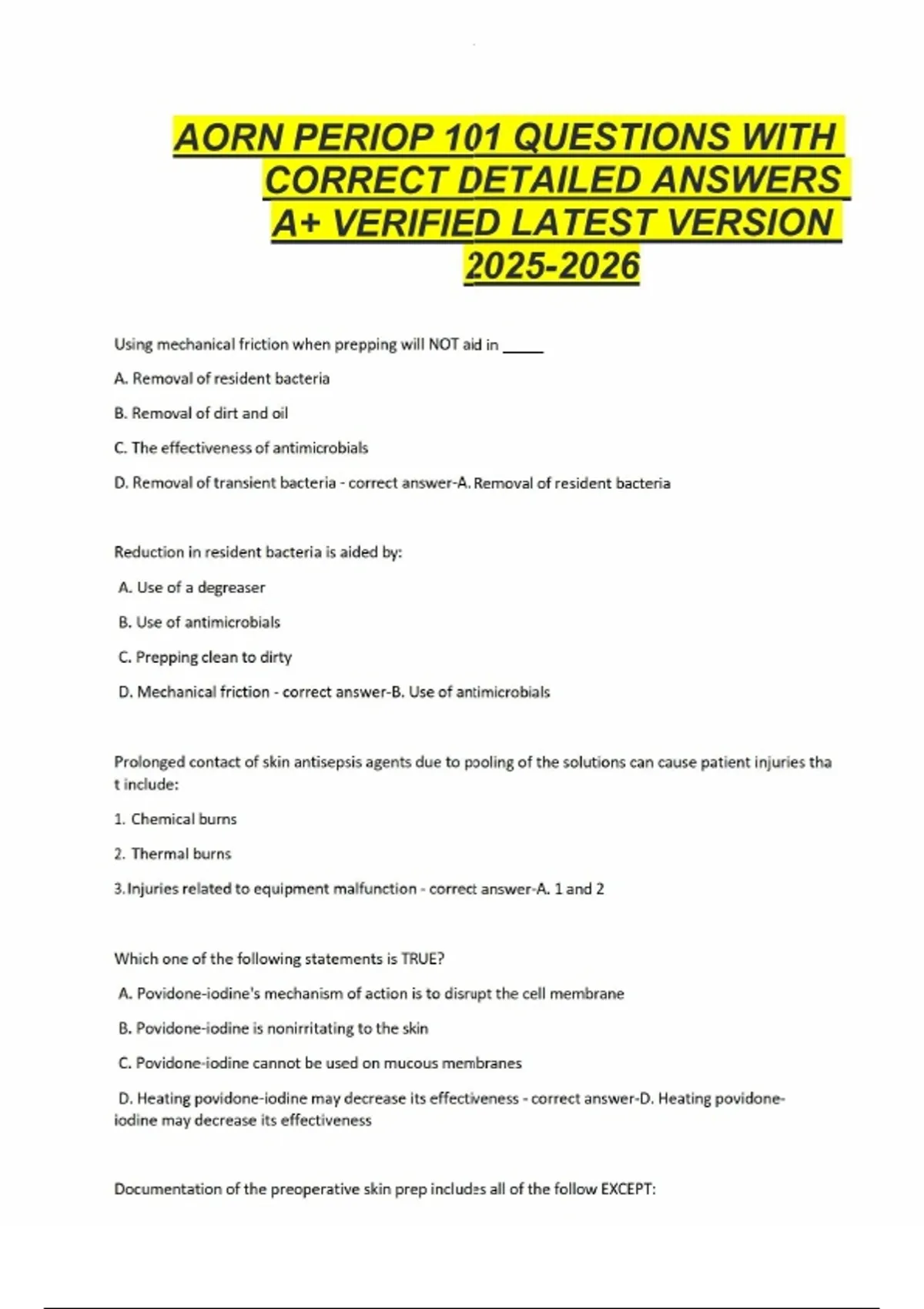 AORN PERIOP 101 QUESTIONS WITH CORRECT DETAILED ANSWERS A+ VERIFIED ...