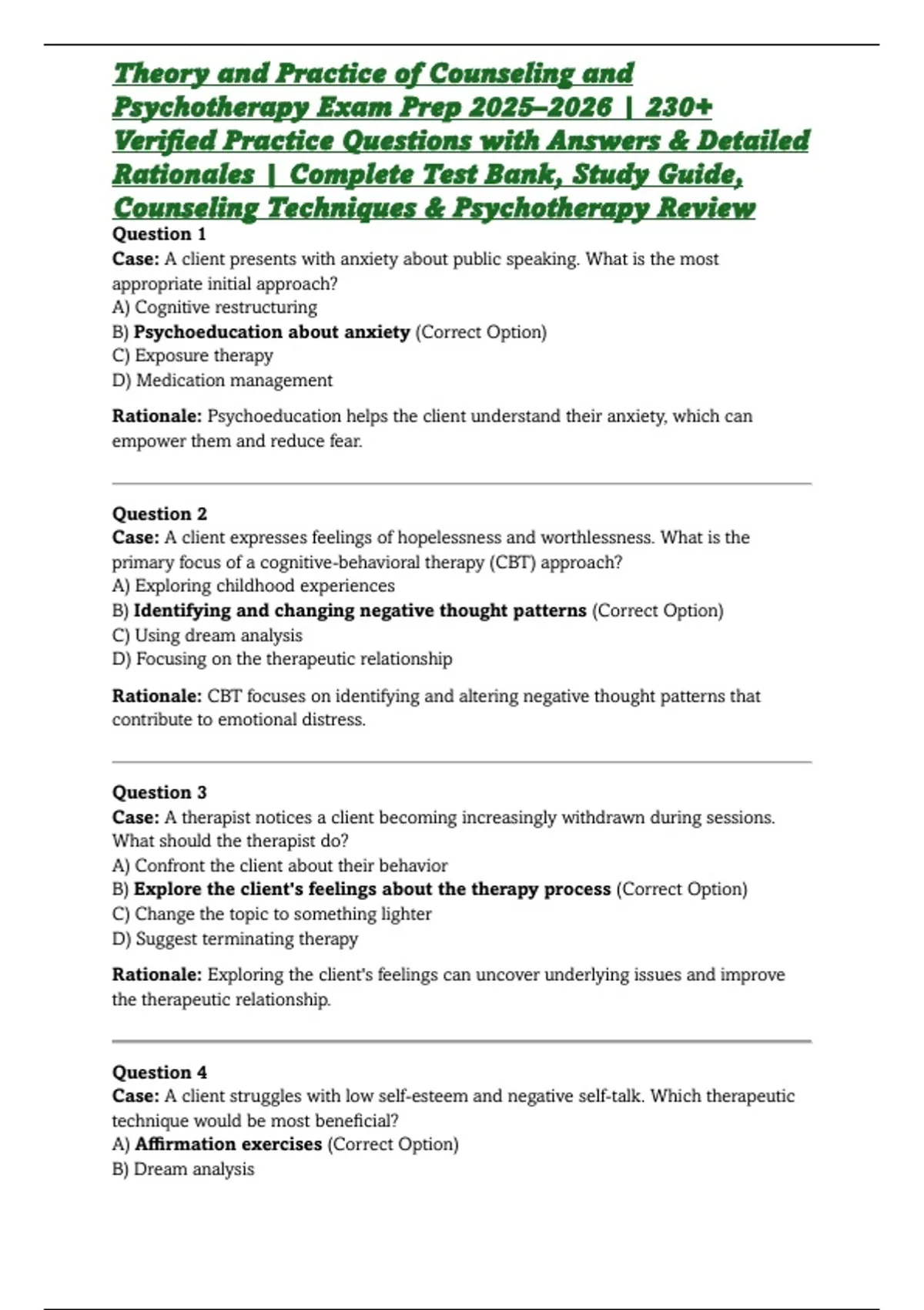 Theory and Practice of Counseling and Psychotherapy Exam Prep 2025–2026 ...
