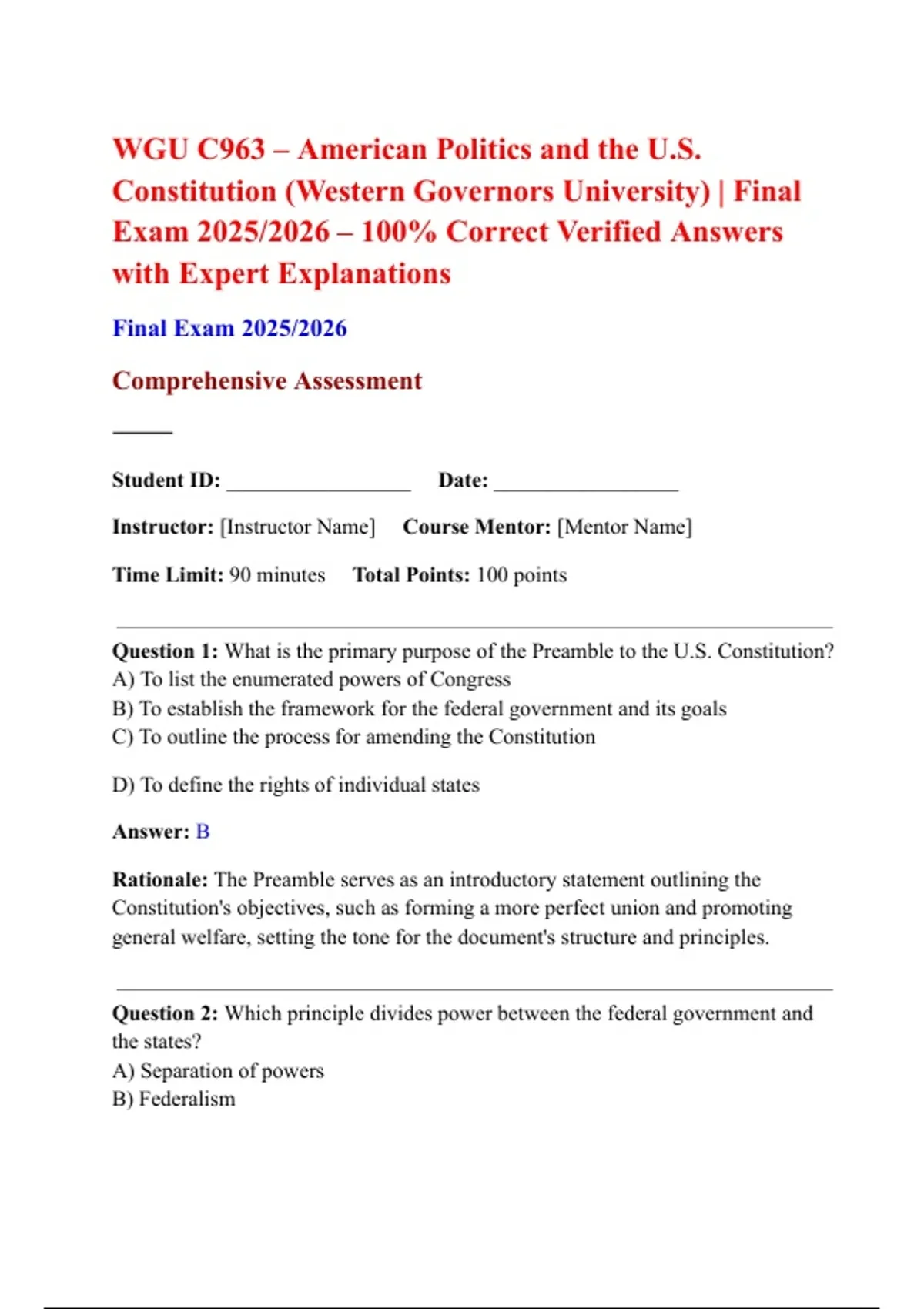 WGU C963 – American Politics and the U.S. Constitution (Western ...