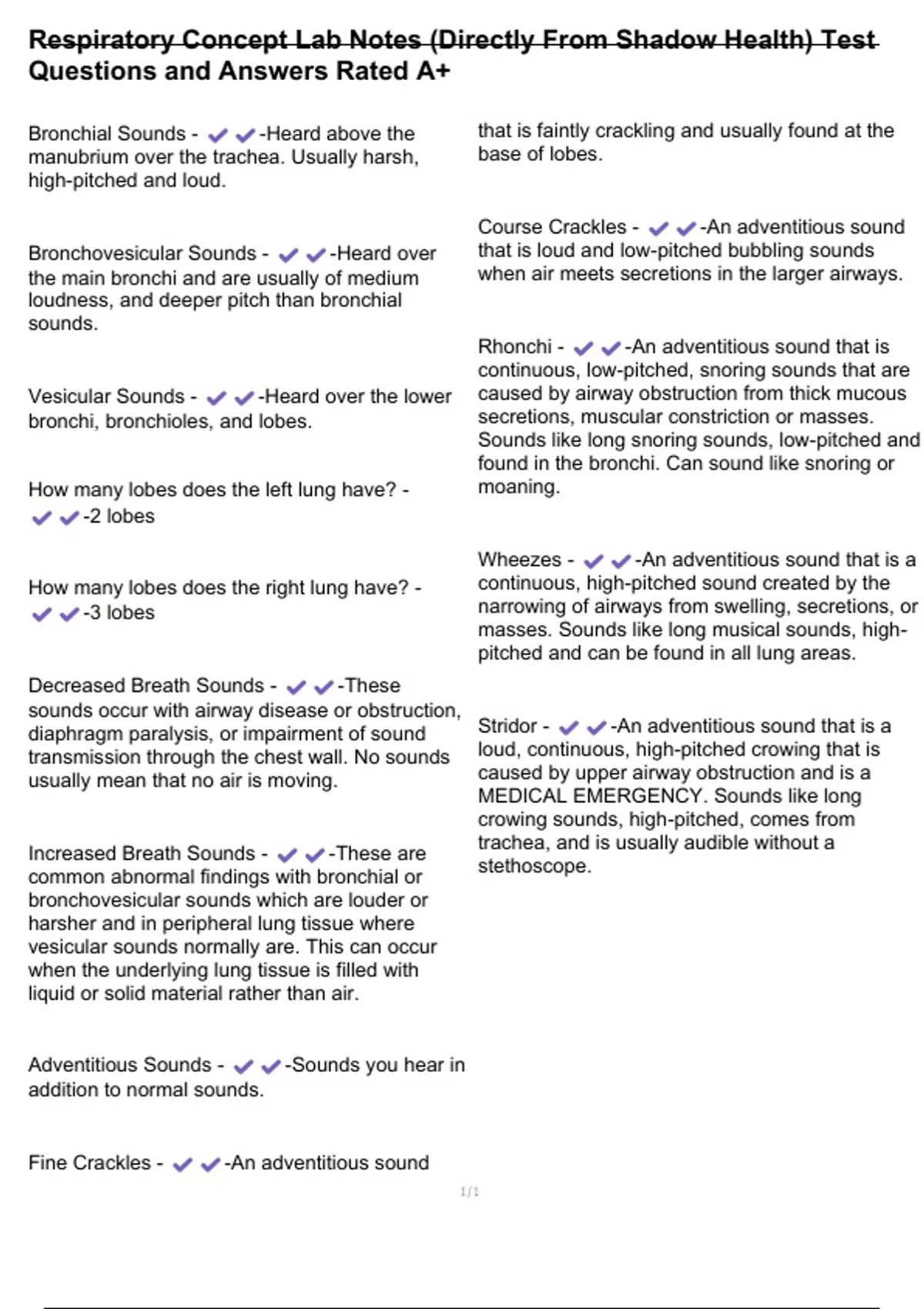 Respiratory Concept Lab Notes (Directly From Shadow Health) Test ...