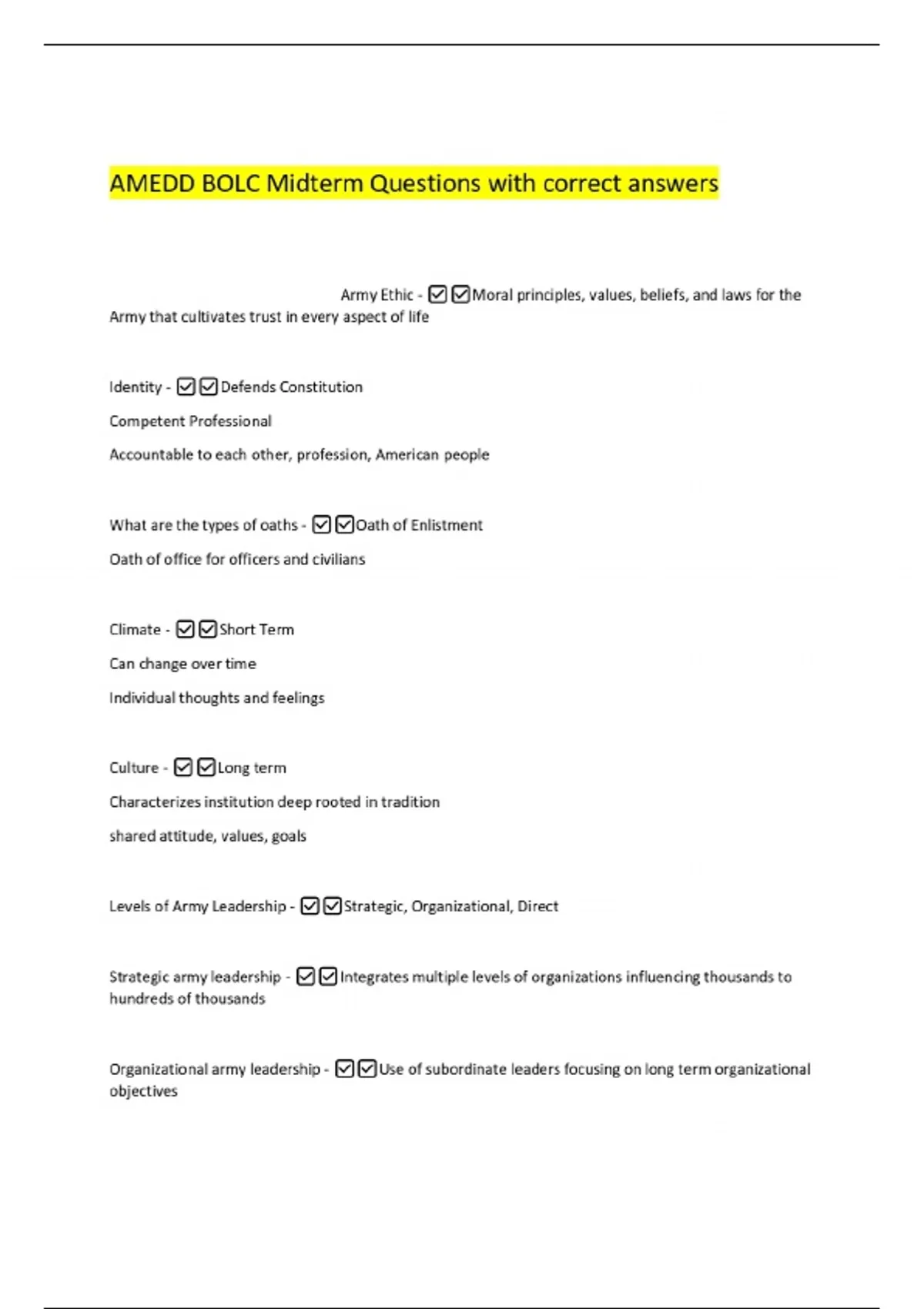 AMEDD BOLC Midterm Questions with correct answers - AMEDD BOLC - Stuvia US
