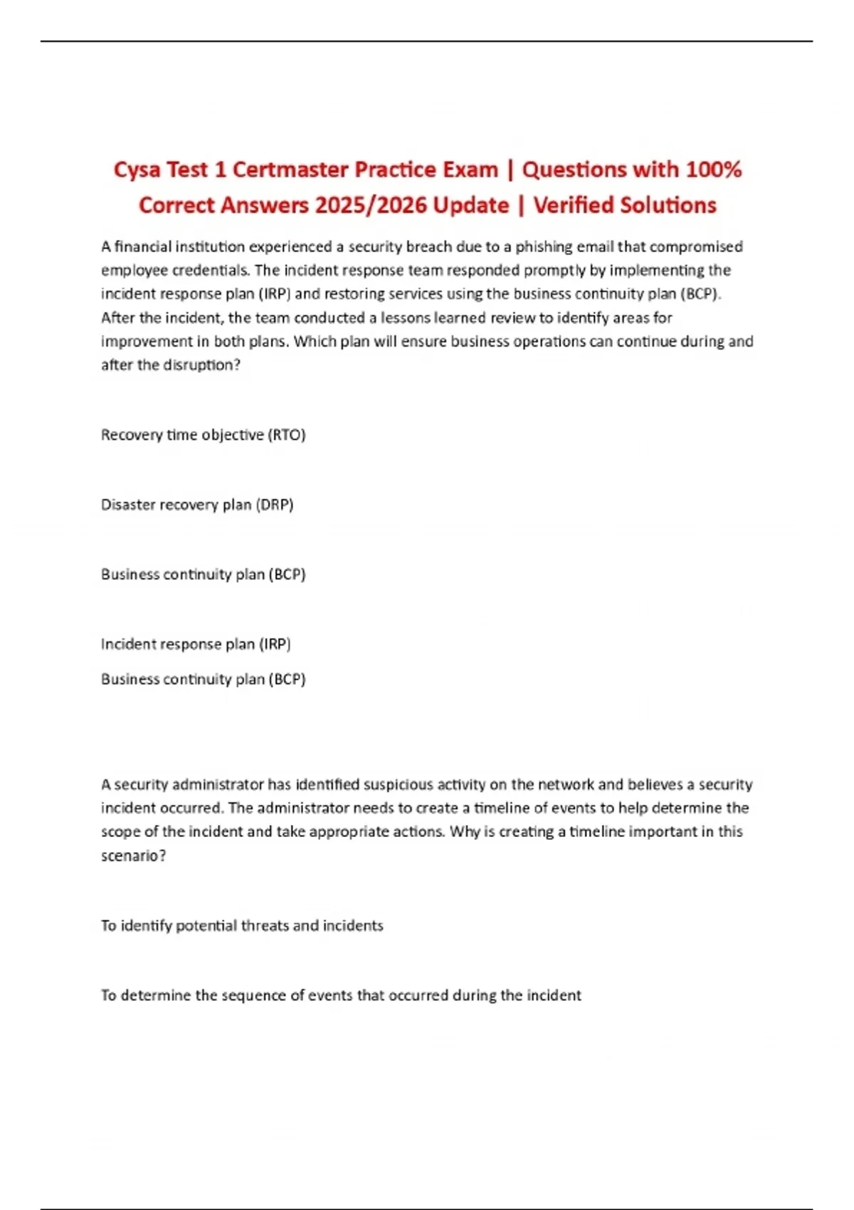 Cysa Test 1 Certmaster Practice Exam | Questions with 100% Correct ...