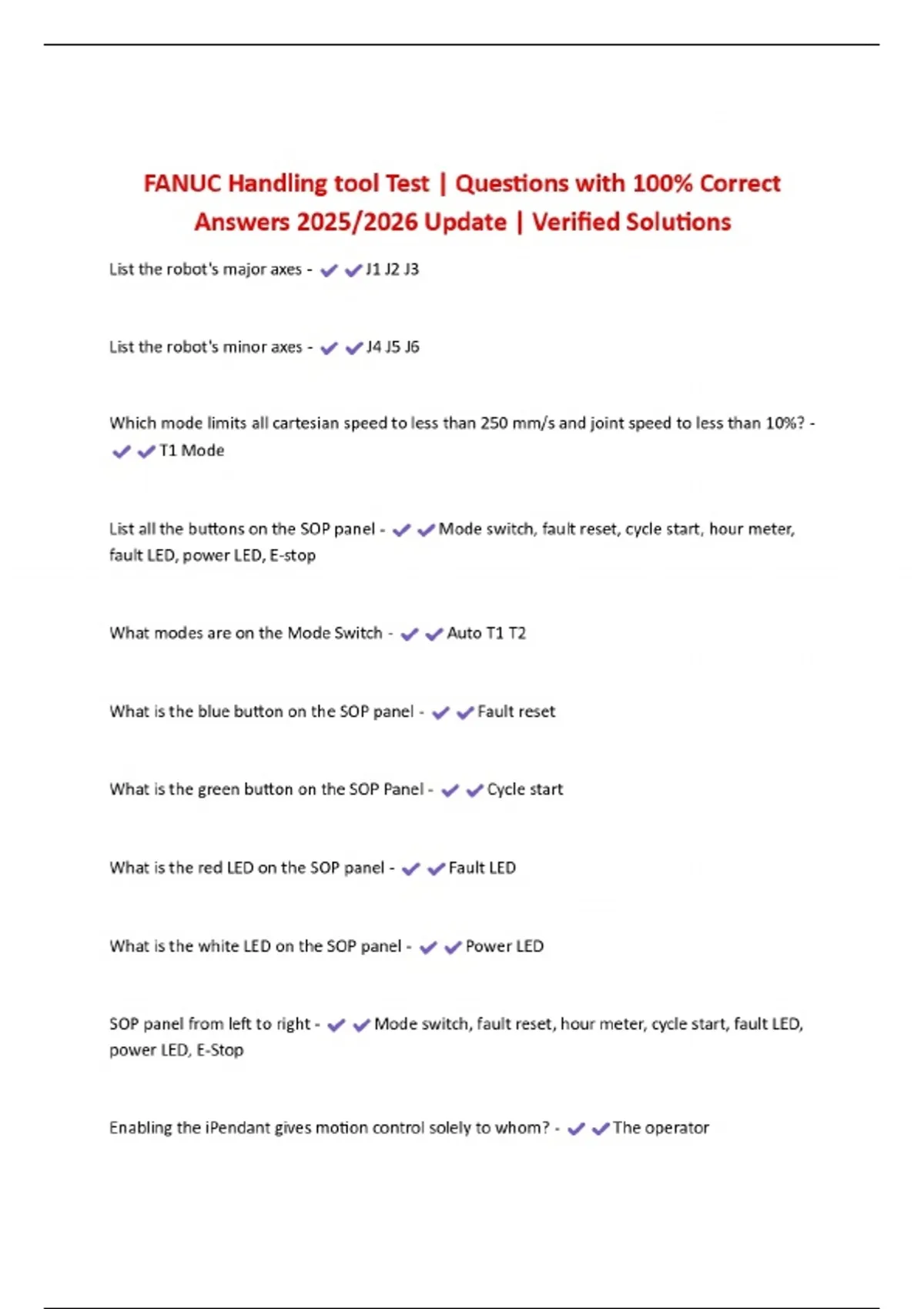 FANUC Handling tool Test | Questions with 100% Correct Answers 2025/ ...