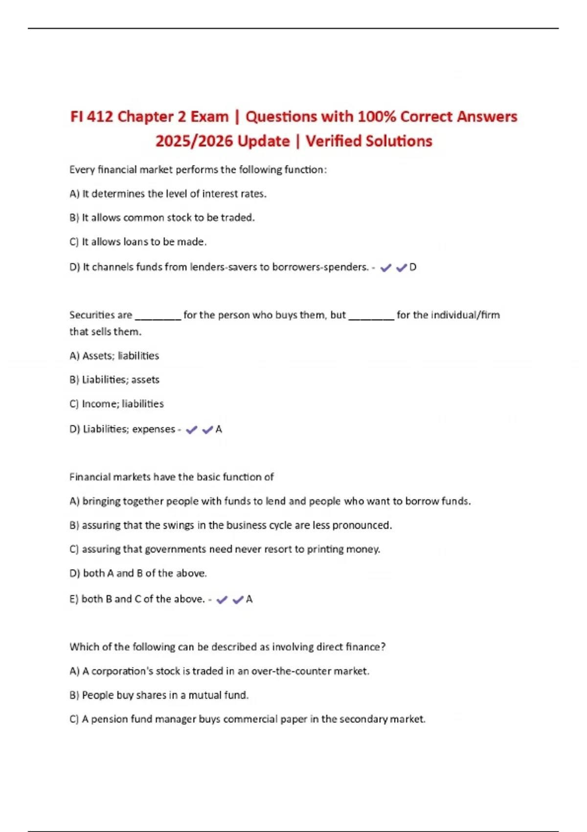 BUNDLE FOR FI 412 EXAM | Questions with CORRECT Answers 2025/2026 ...