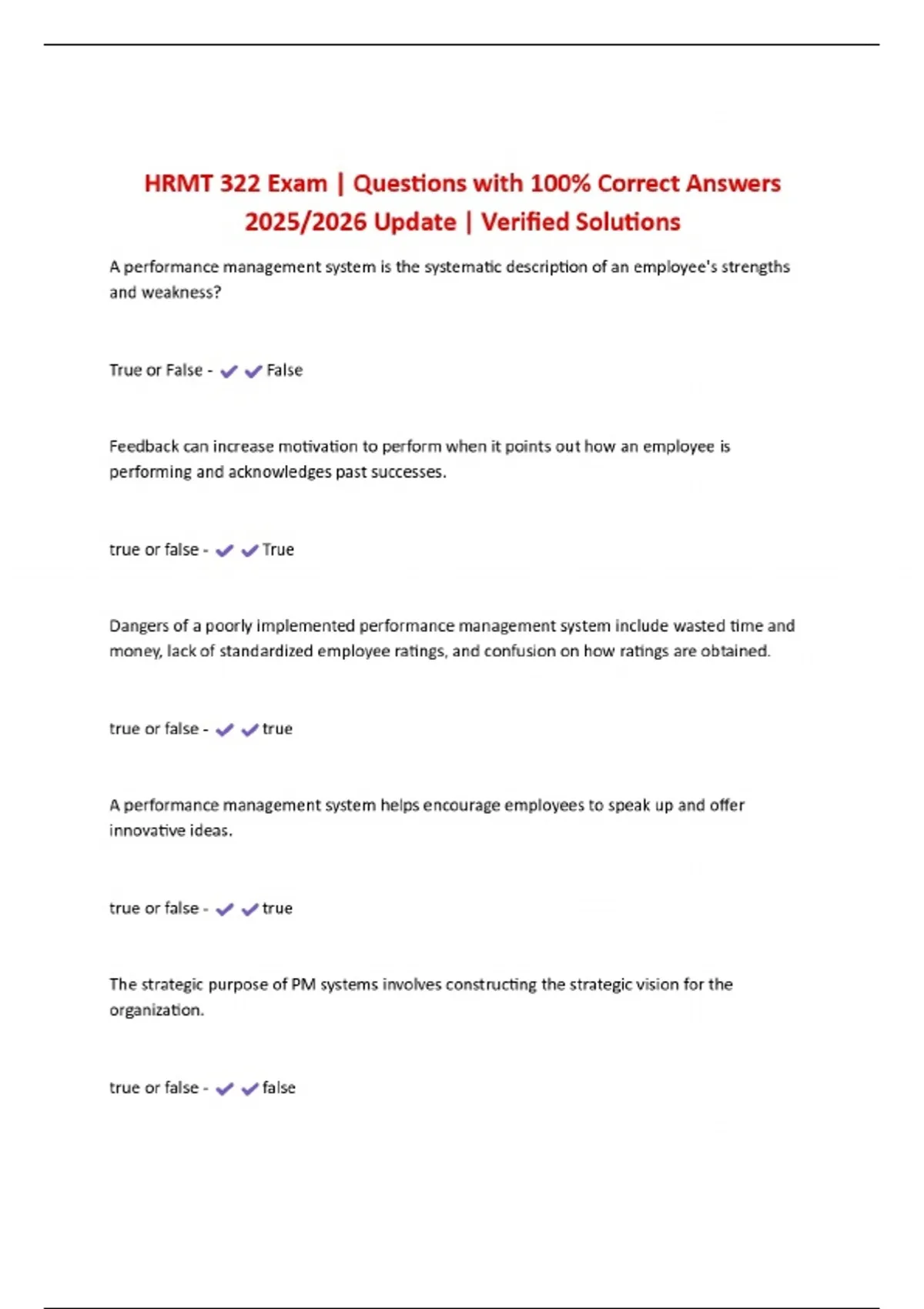 HRMT 322 Exam | Questions with 100% Correct Answers 2025/2026 Update ...