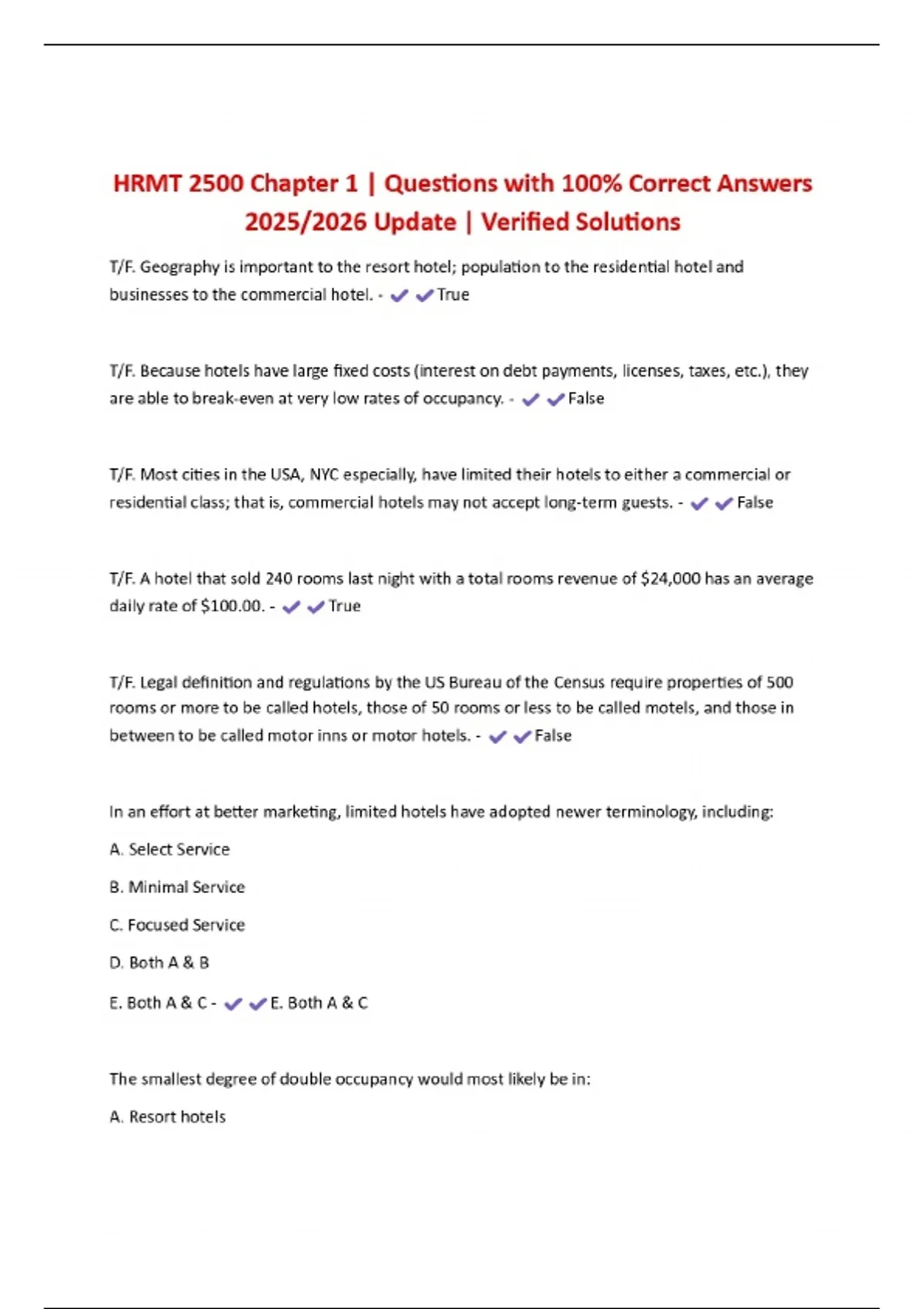 BUNDLE FOR HRMT 2500 EXAM | Questions with CORRECT Answers 2025/2026 ...