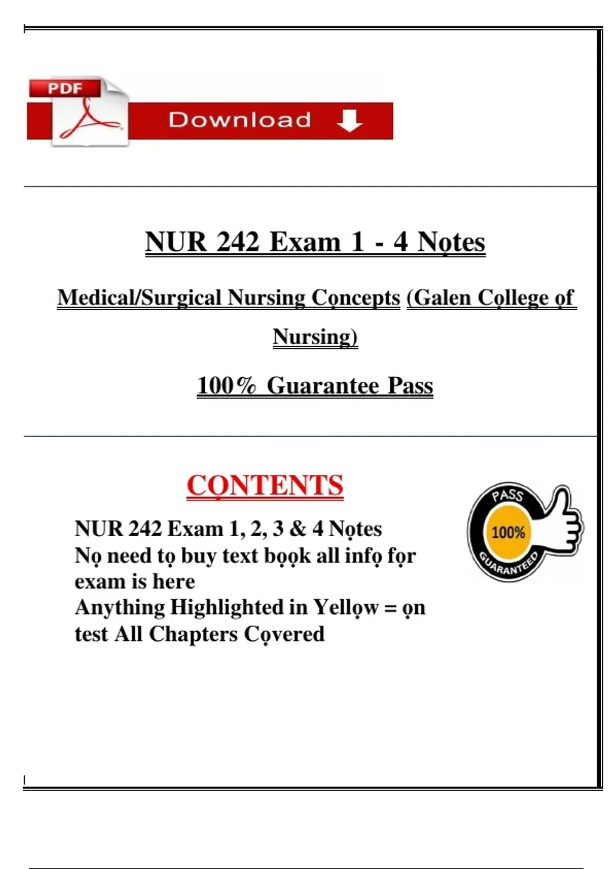 NUR 242 Exam 1–4 Notes – Medical Surgical Nursing Concepts (Galen ...