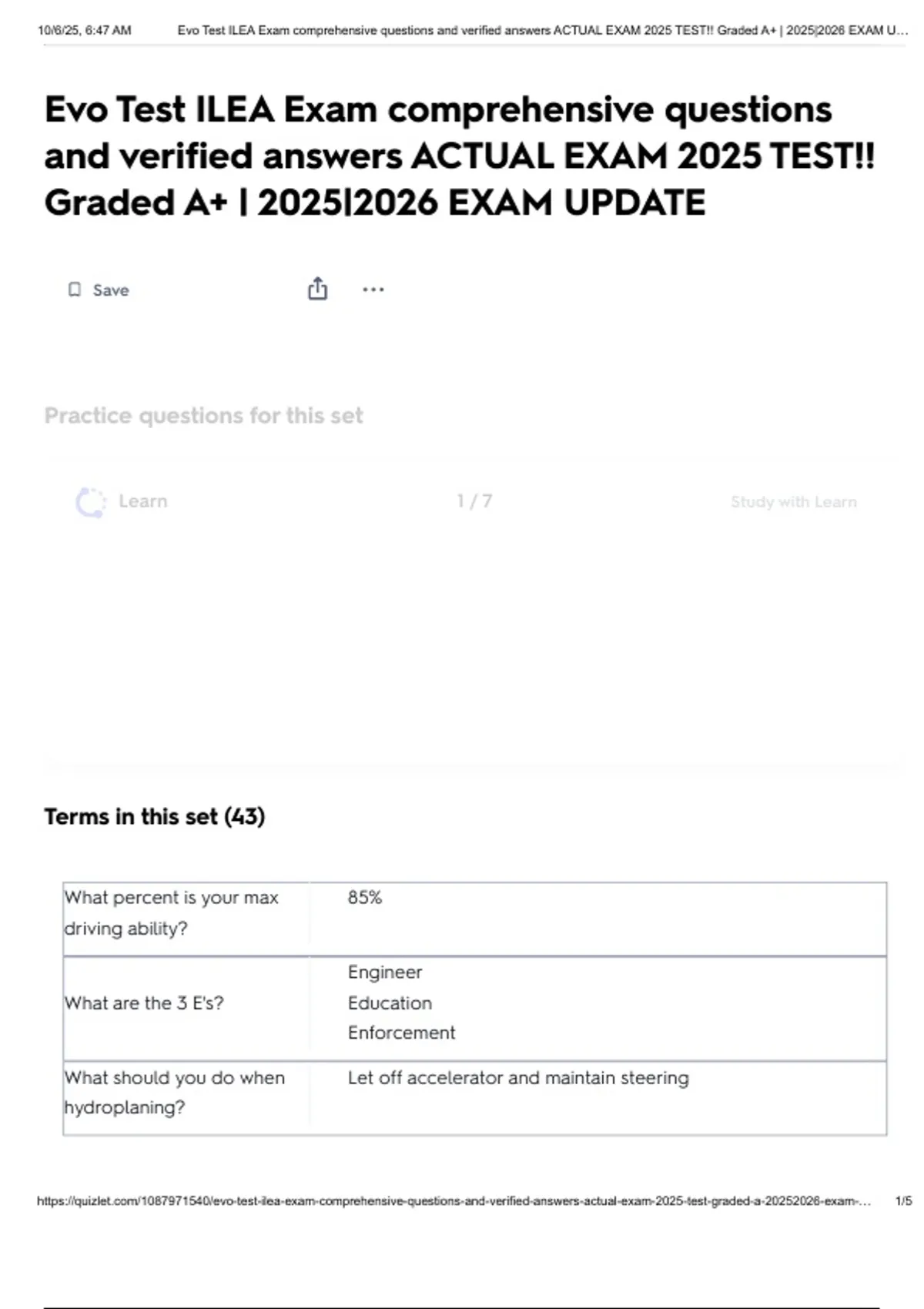 Evo Test ILEA Exam comprehensive questions and verified answers ACTUAL ...