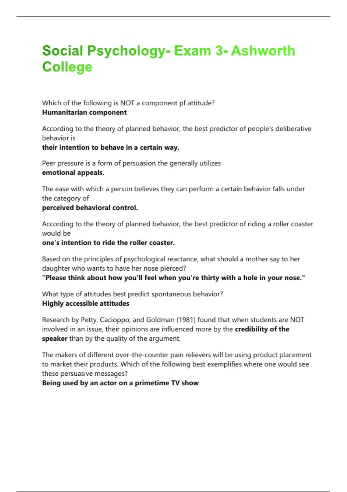 Social Psychology- Exam 4&5- Ashworth College Questions and Answers ...