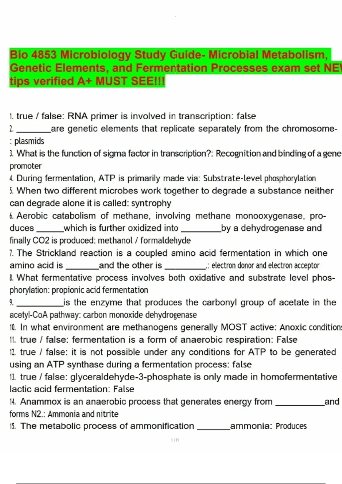 Bio 4853 Microbiology Study Guide- Microbial Metabolism, Genetic ...