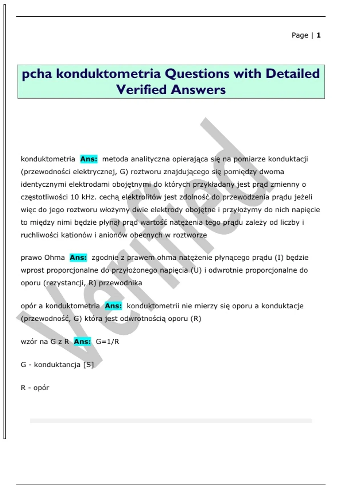 pcha konduktometria Questions with Detailed Verified Answers - Pcha ...