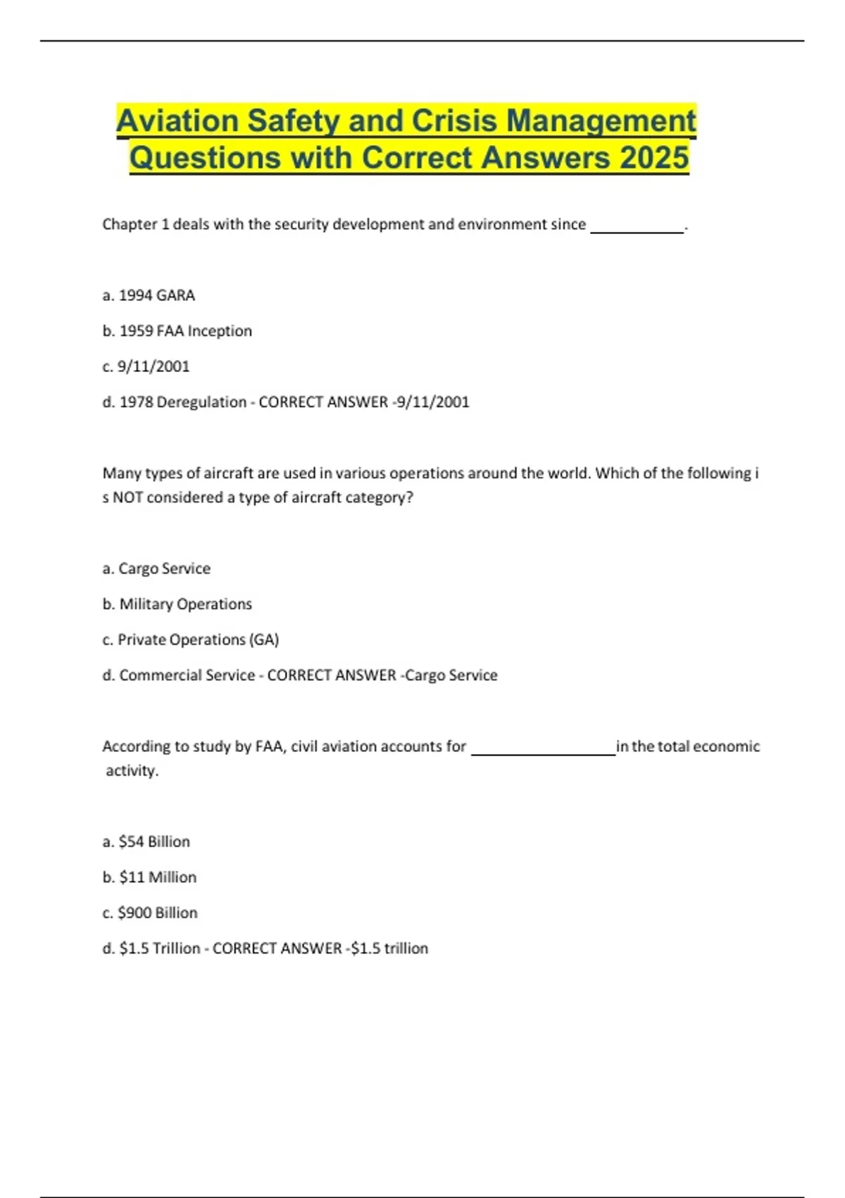 “Aviation Safety and Crisis Management Questions with Correct Answers ...