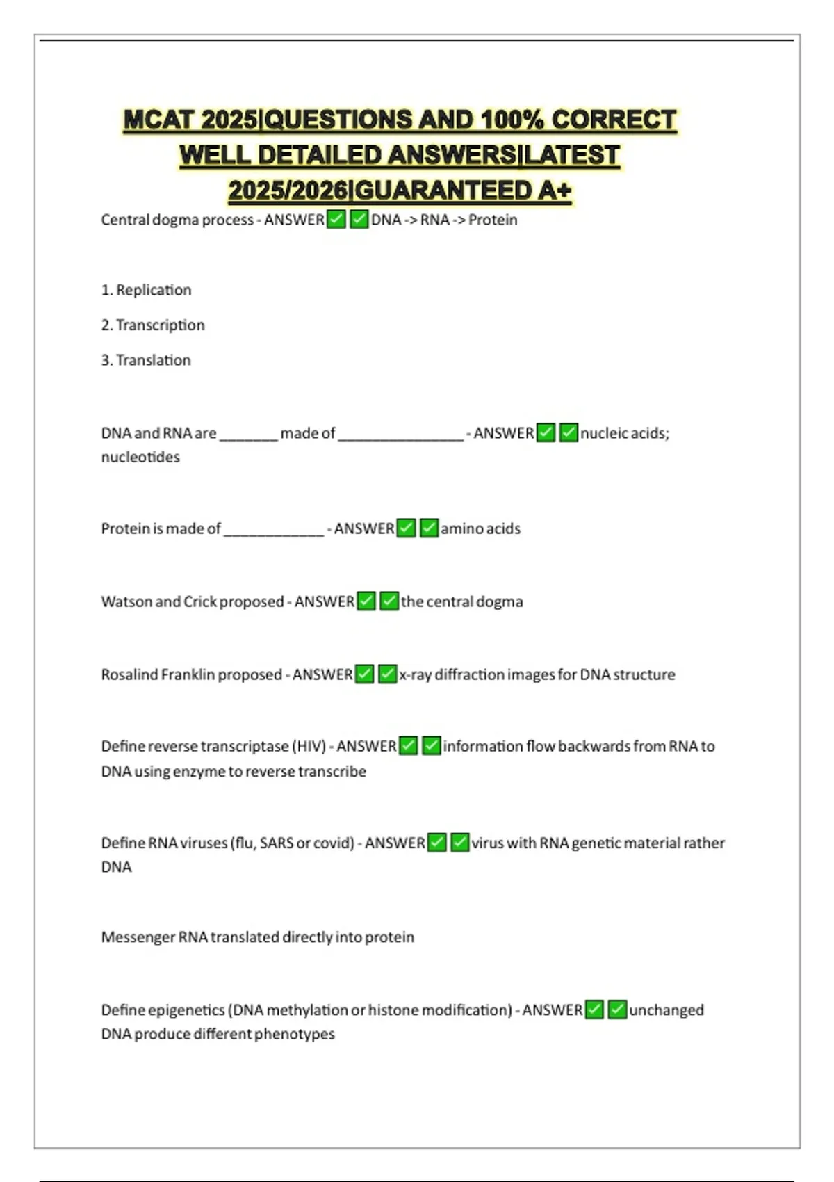 MCAT 2025|QUESTIONS AND 100% CORRECT WELL DETAILED ANSWERS|LATEST 2025/ ...