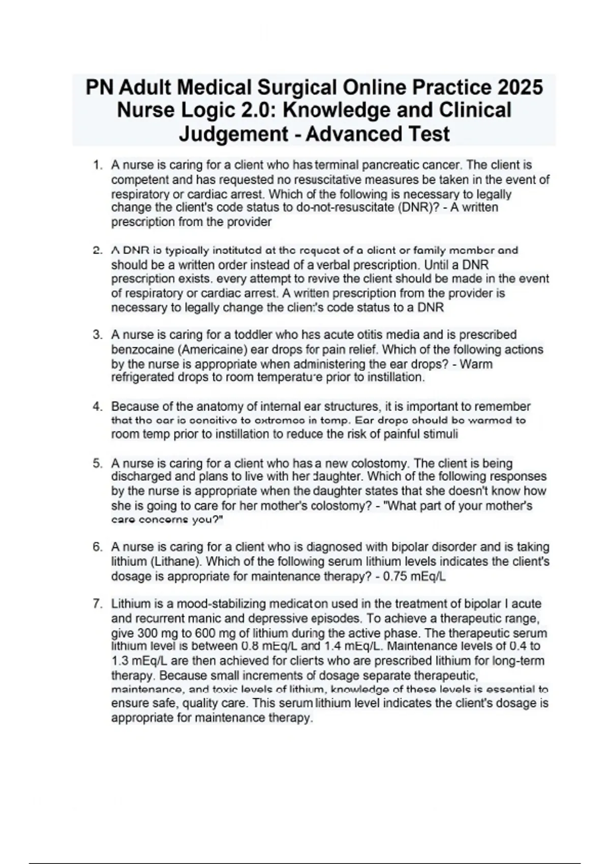 PN Adult Medical Surgical Online Practice 2025 Nurse Logic 2.0 ...