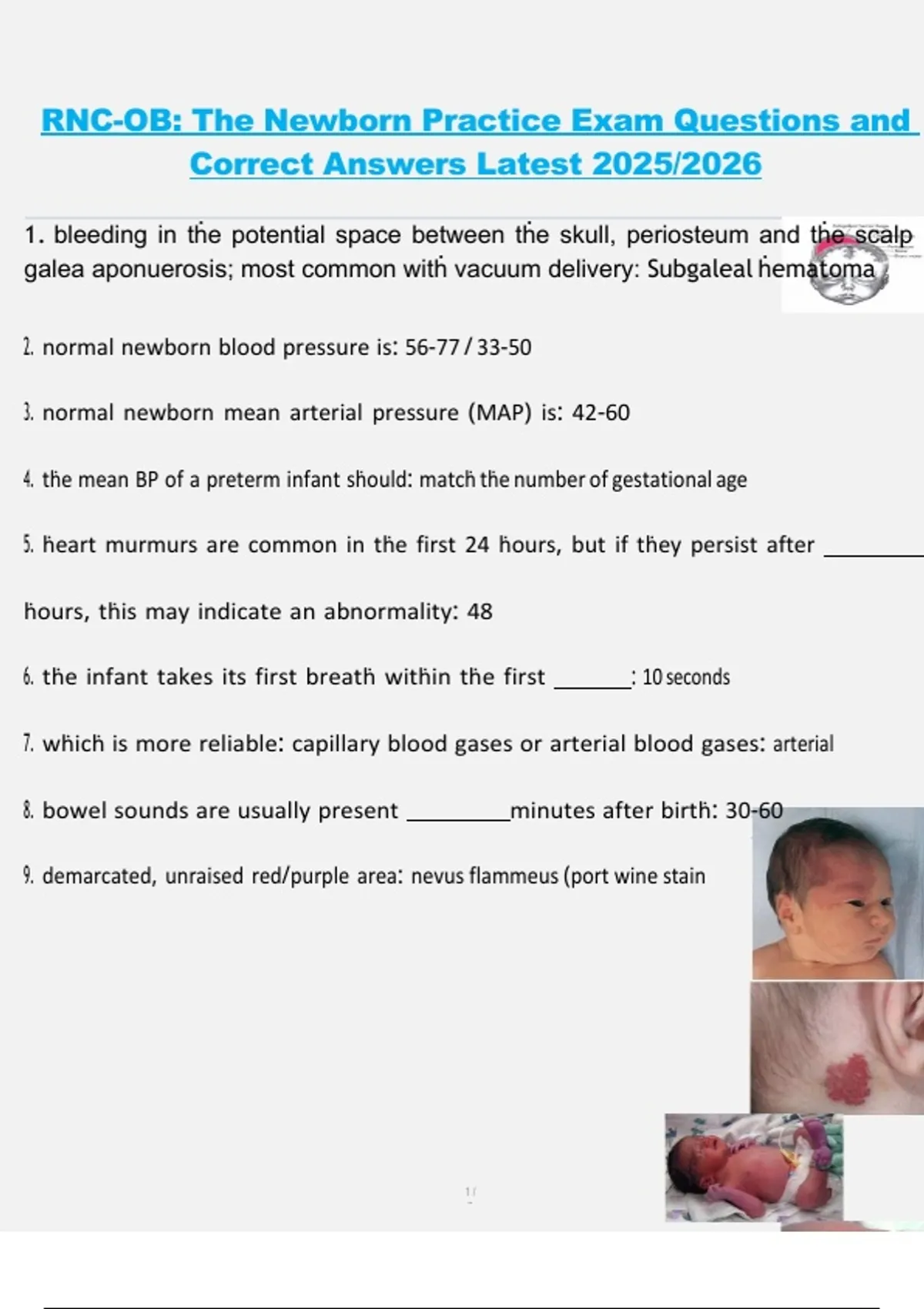 RNC-OB: The Newborn Practice Exam – Questions and Correct Answers ...