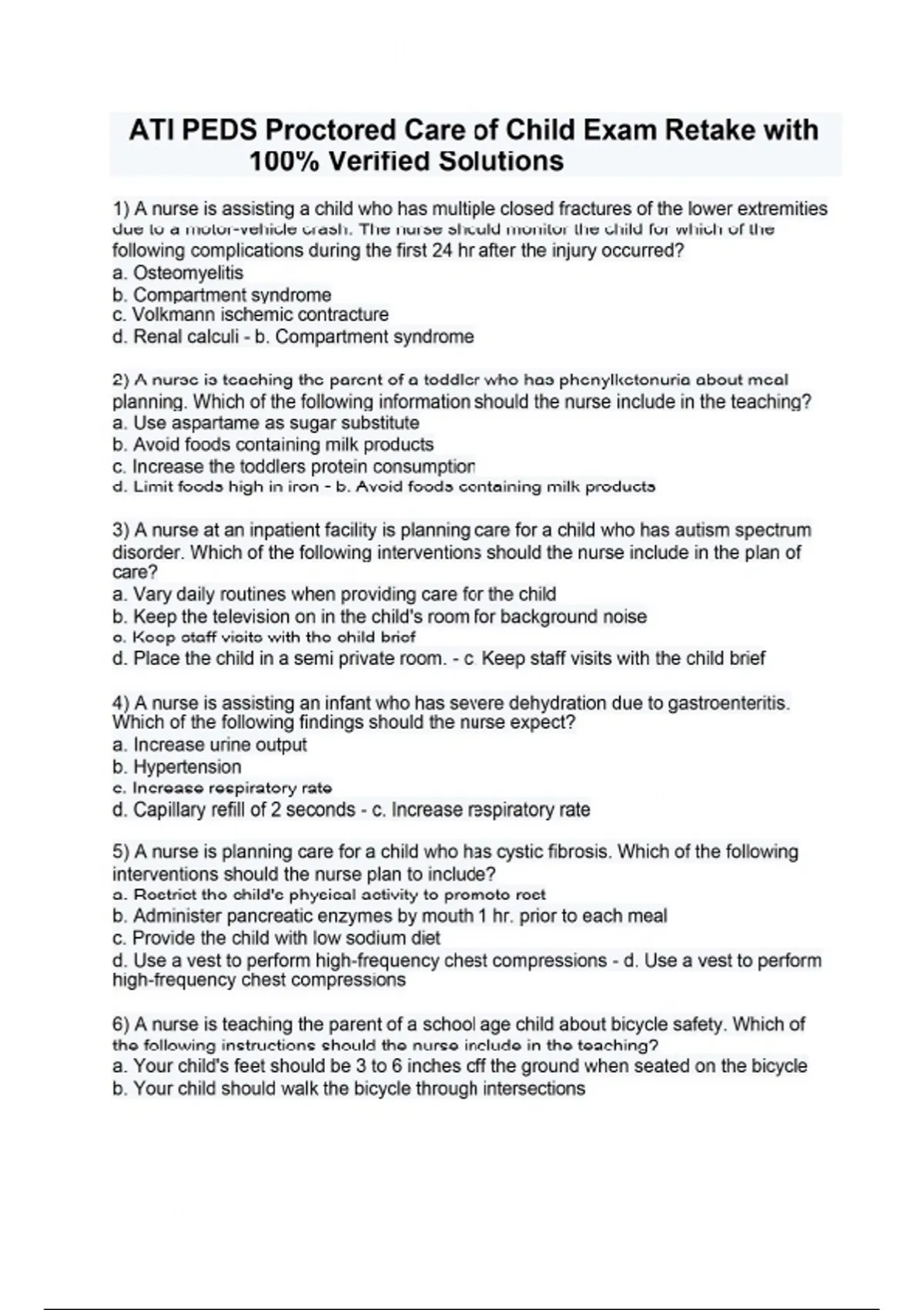 ATI PEDS Proctored Care of Child Exam Retake with 100% Verified ...