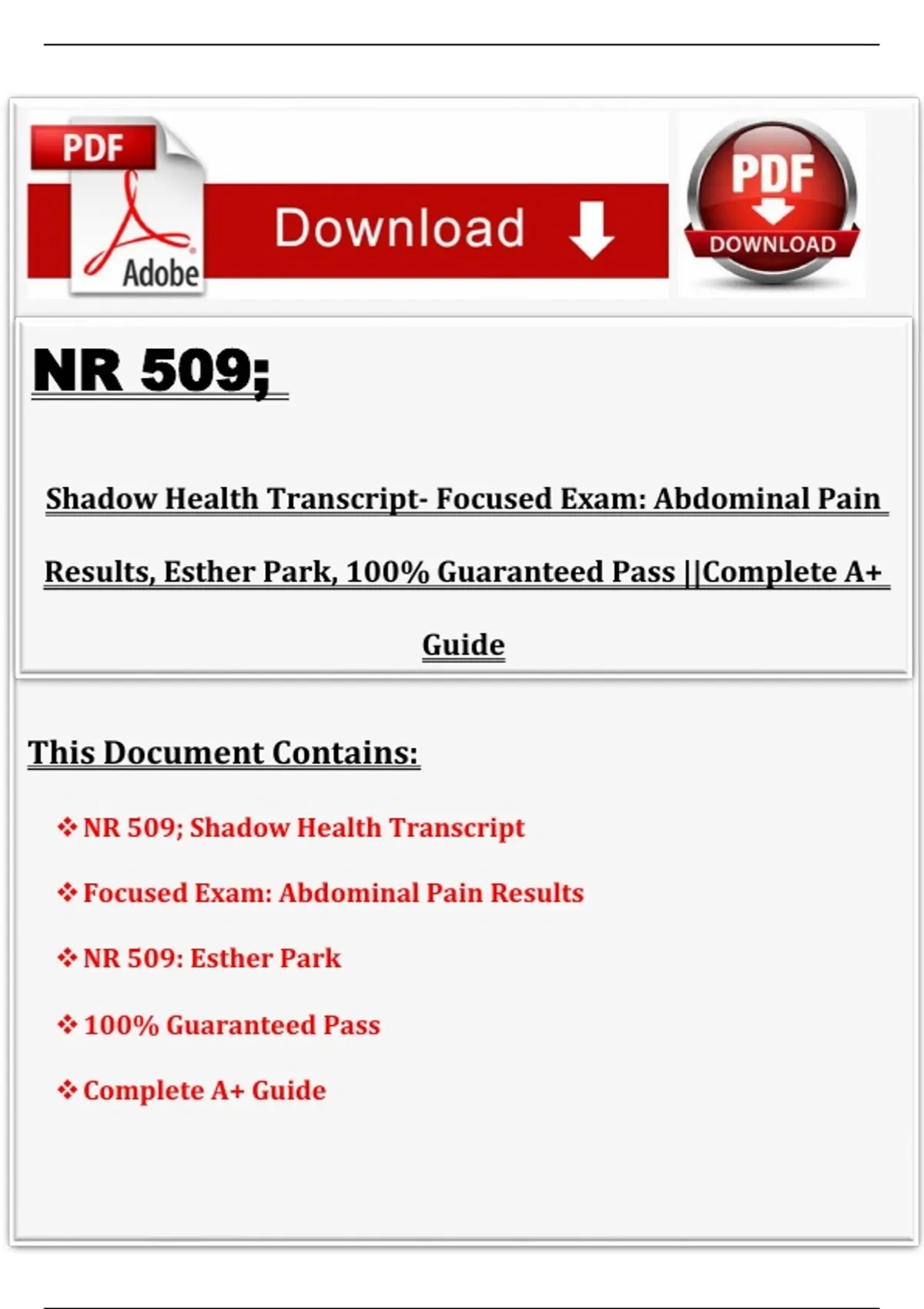 NR 509 – Advanced Health Assessment (Chamberlain University) | Shadow ...