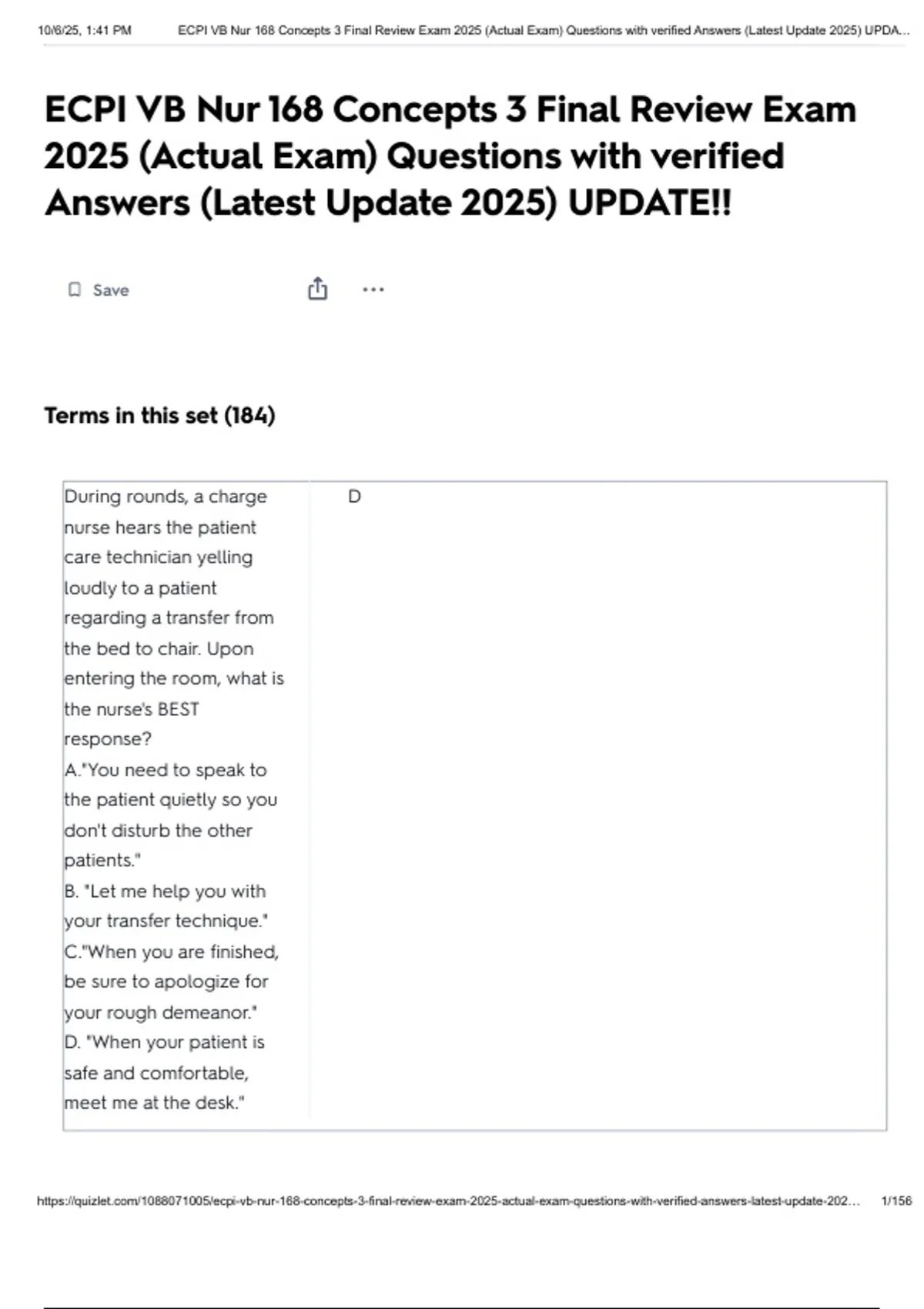 ECPI VB Nur 168 Concepts 3 Final Review Exam 2025 (Actual Exam ...