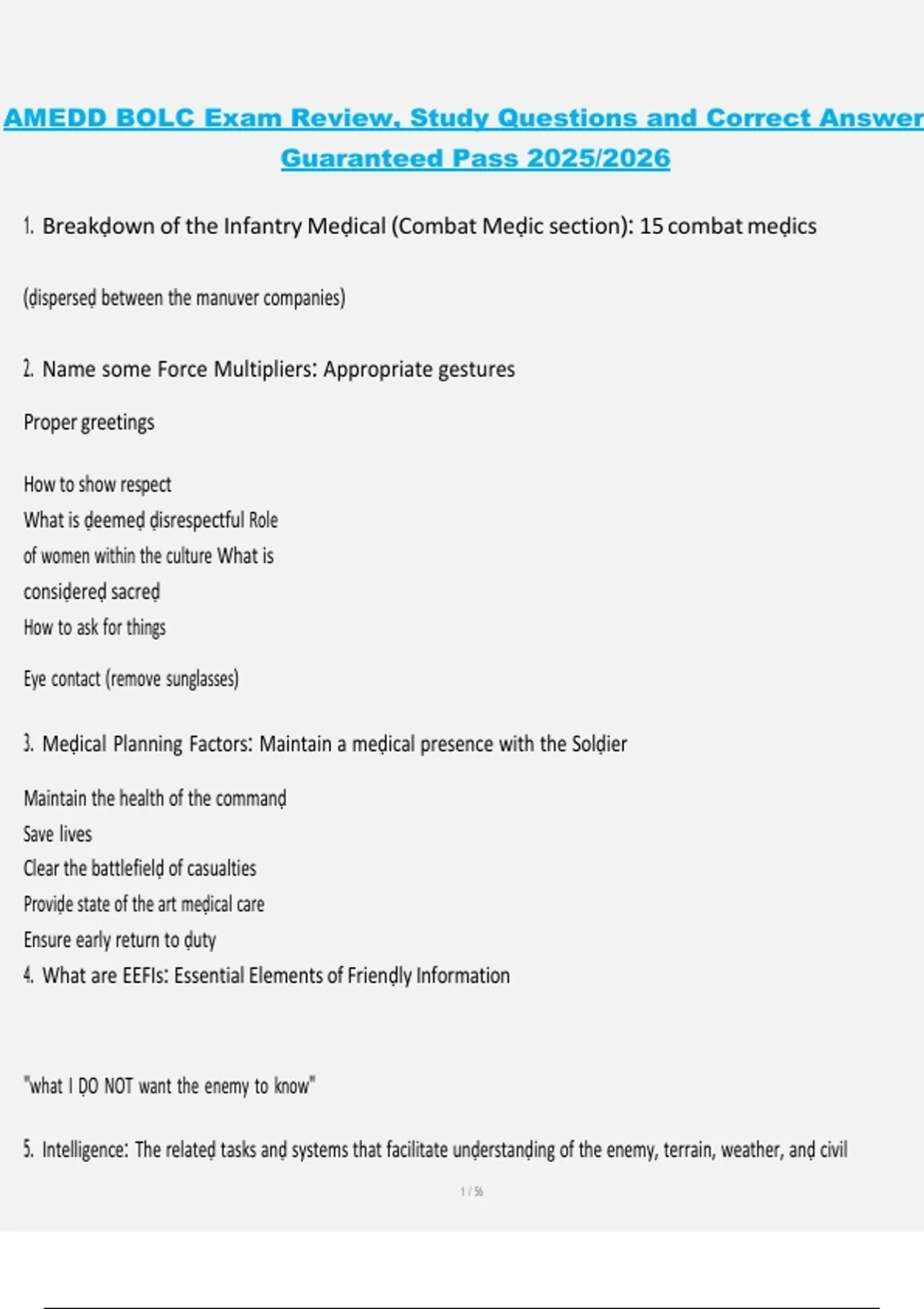 AMEDD BOLC Exam Review – Study Questions and Correct Answers (2025/2026 ...