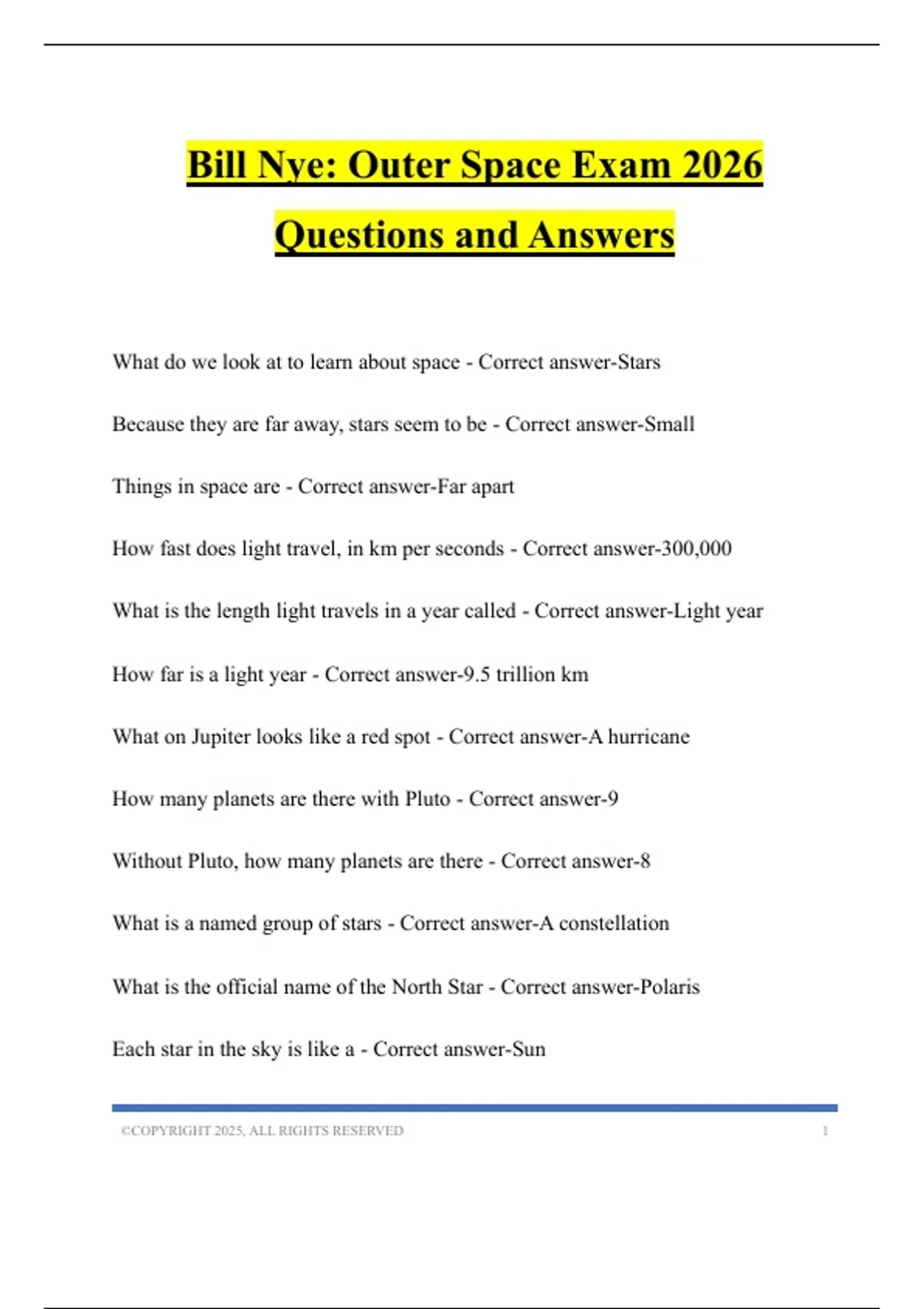 Bill Nye: Outer Space Exam 2026 Questions and Answers - Bill Nye Atoms ...