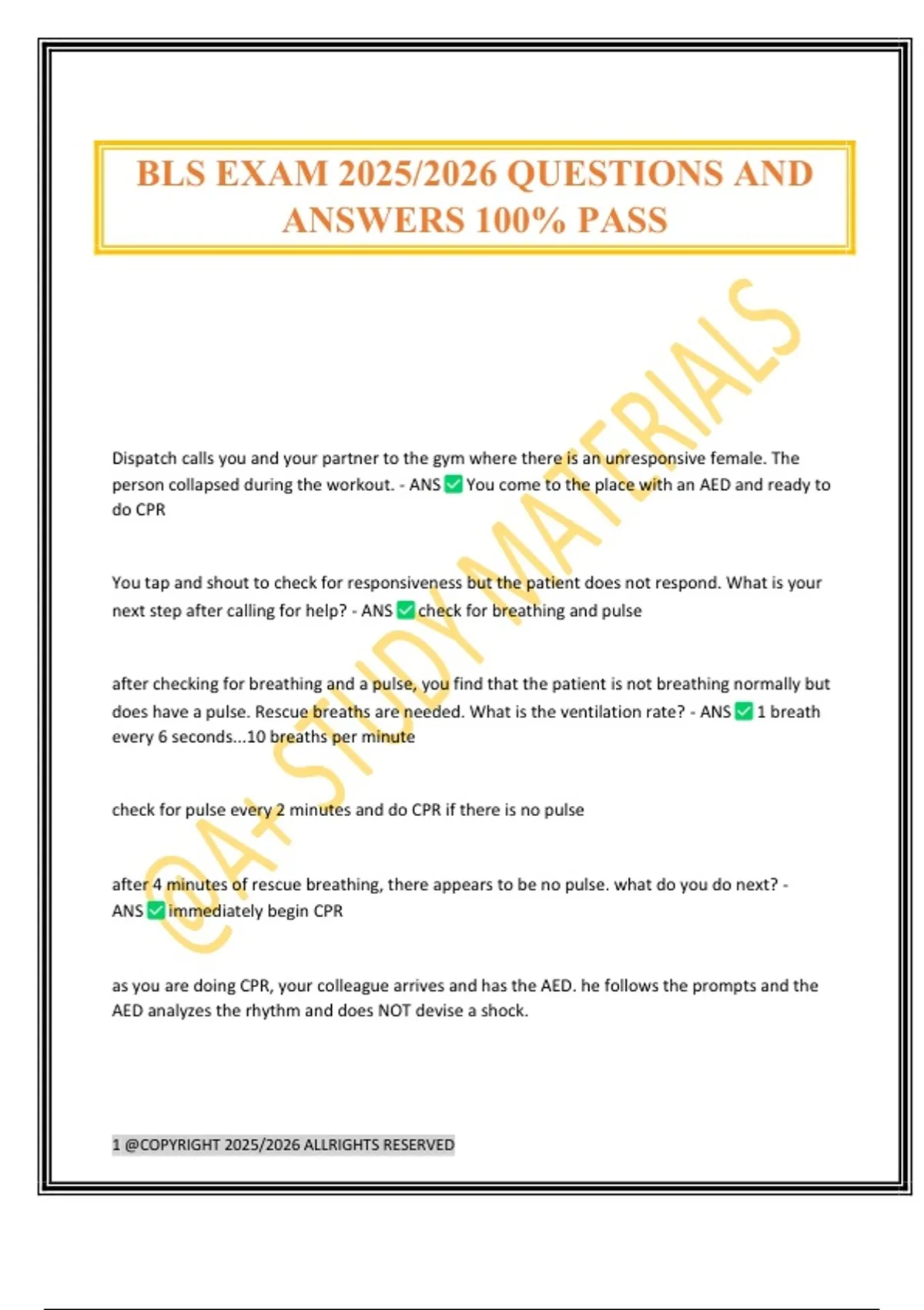 BLS EXAM 2025/2026 QUESTIONS AND ANSWERS 100% PASS - BLS - Stuvia US