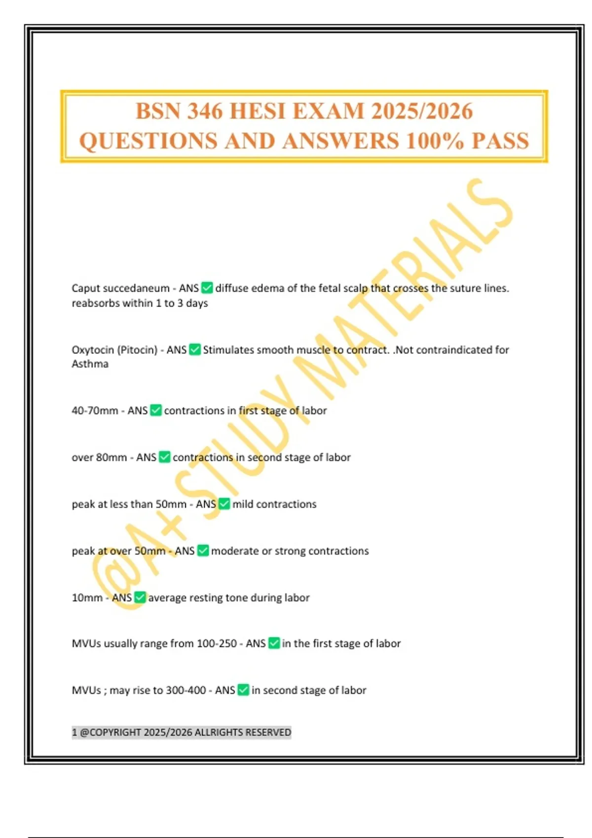 BSN 346 HESI EXAM 2025/2026 QUESTIONS AND ANSWERS 100% PASS - BSN 346 ...