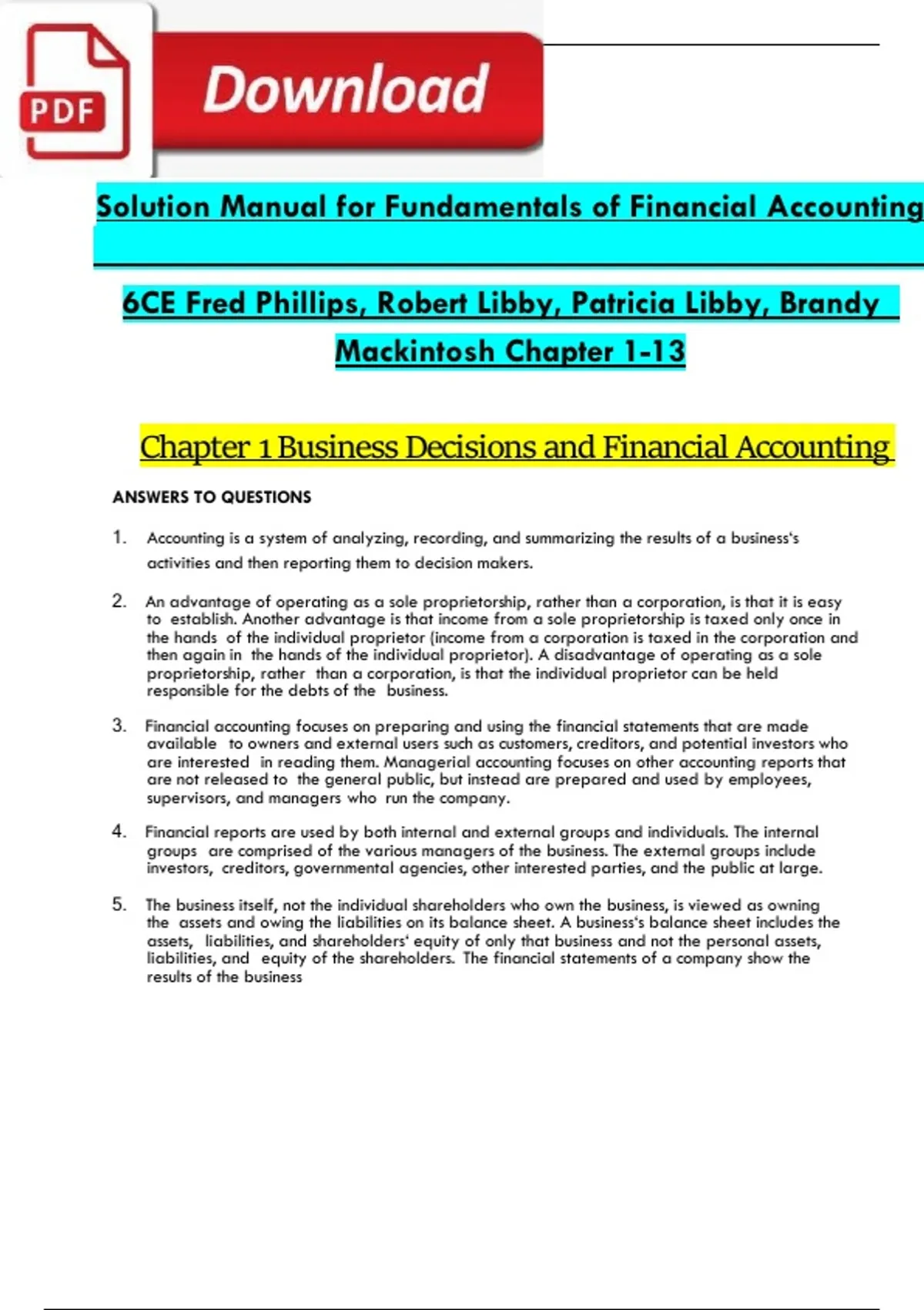 Solutions Manual – Fundamentals of Financial Accounting 6th Canadian ...