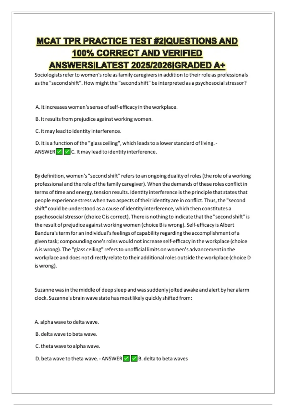 MCAT TPR PRACTICE TEST #2|QUESTIONS AND 100% CORRECT AND VERIFIED ...