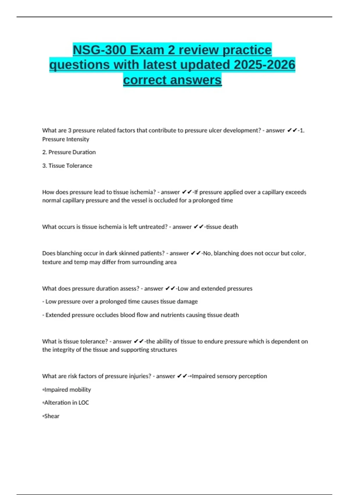 NSG-300 Exam 2 review practice questions with latest updated correct ...
