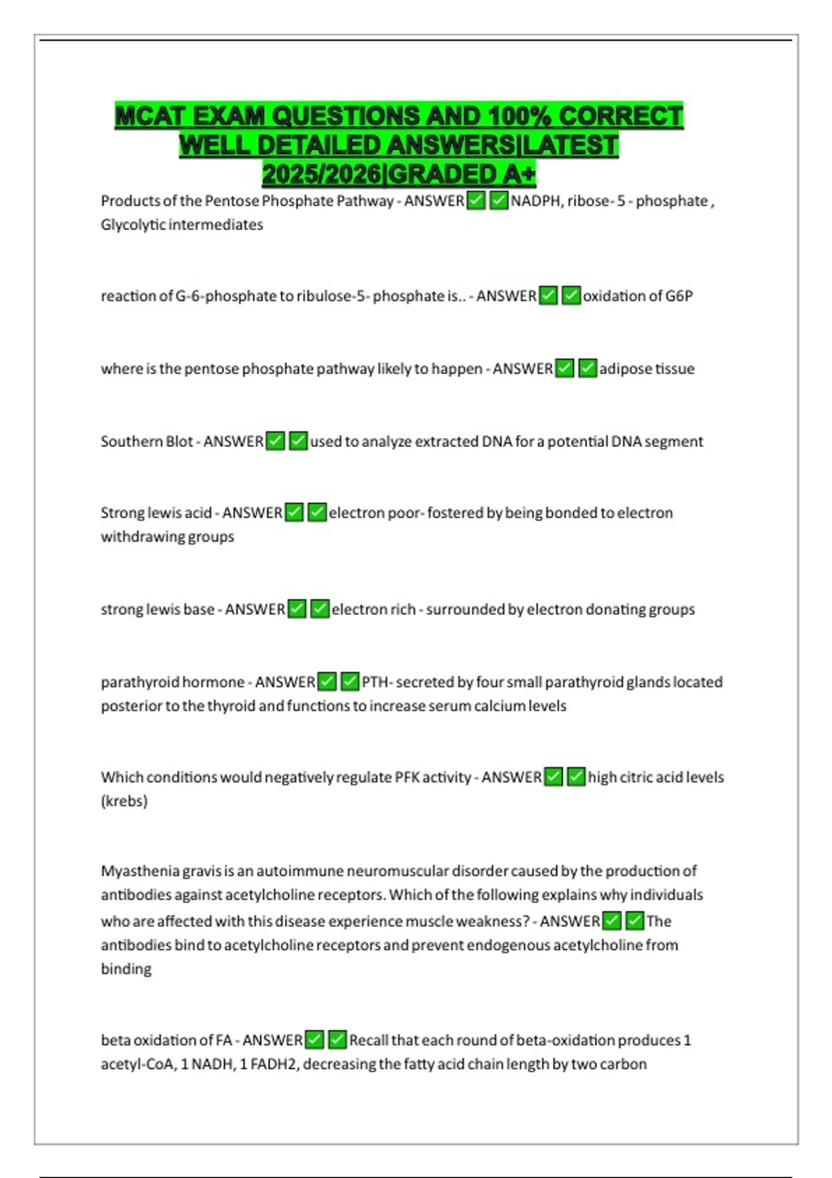 MCAT EXAM QUESTIONS AND 100% CORRECT WELL DETAILED ANSWERS|LATEST 2025/ ...
