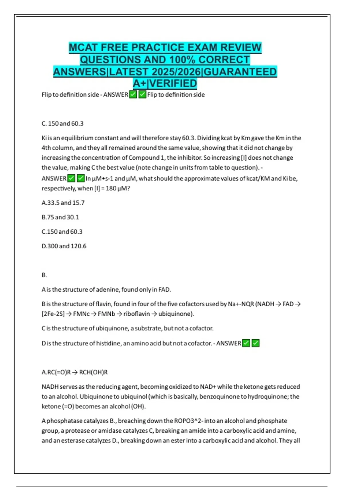 MCAT FREE PRACTICE EXAM REVIEW QUESTIONS AND 100% CORRECT ANSWERS ...