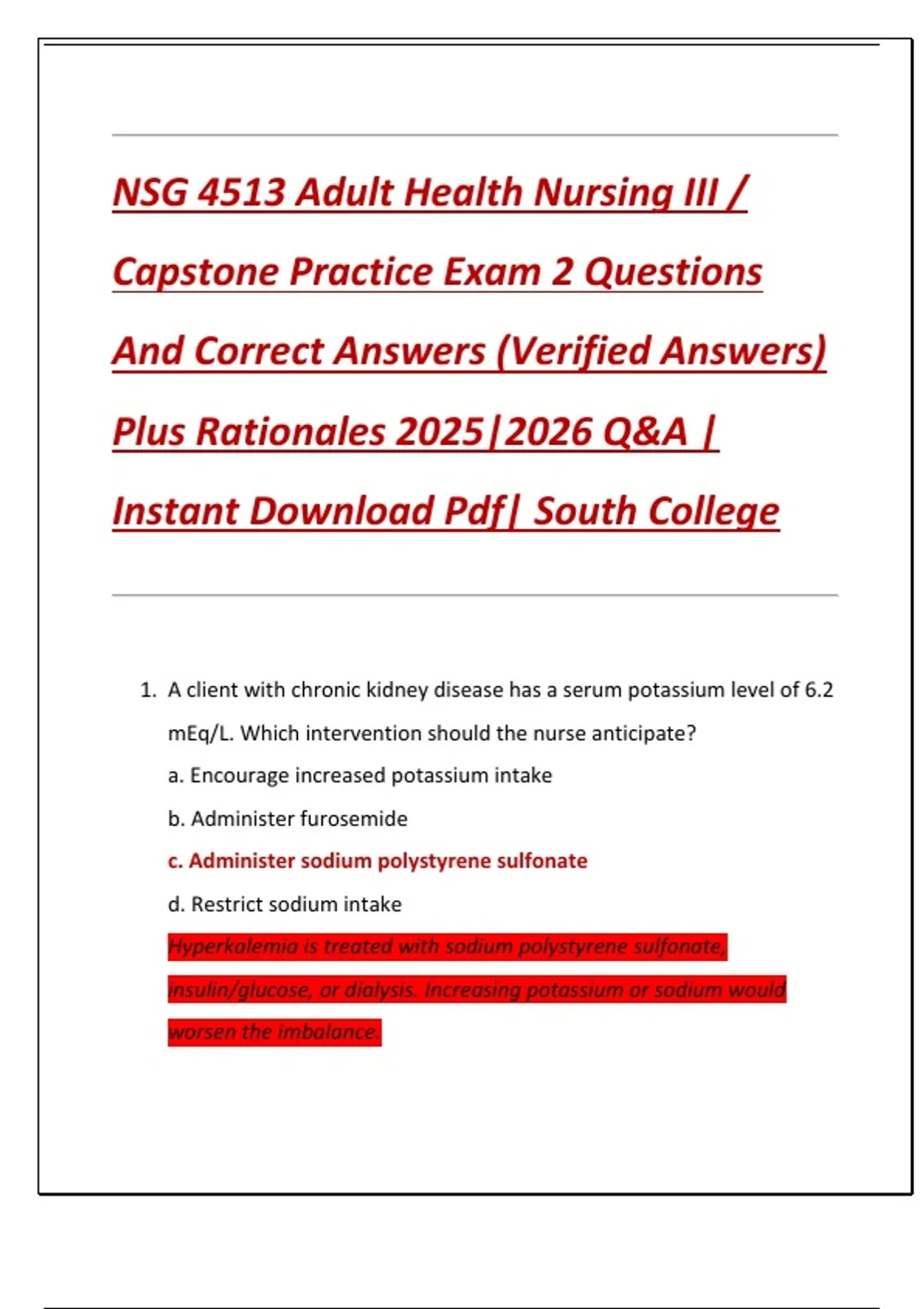 Compilation Bundle for NSG 4513 Adult Health Nursing III / Capstone ...