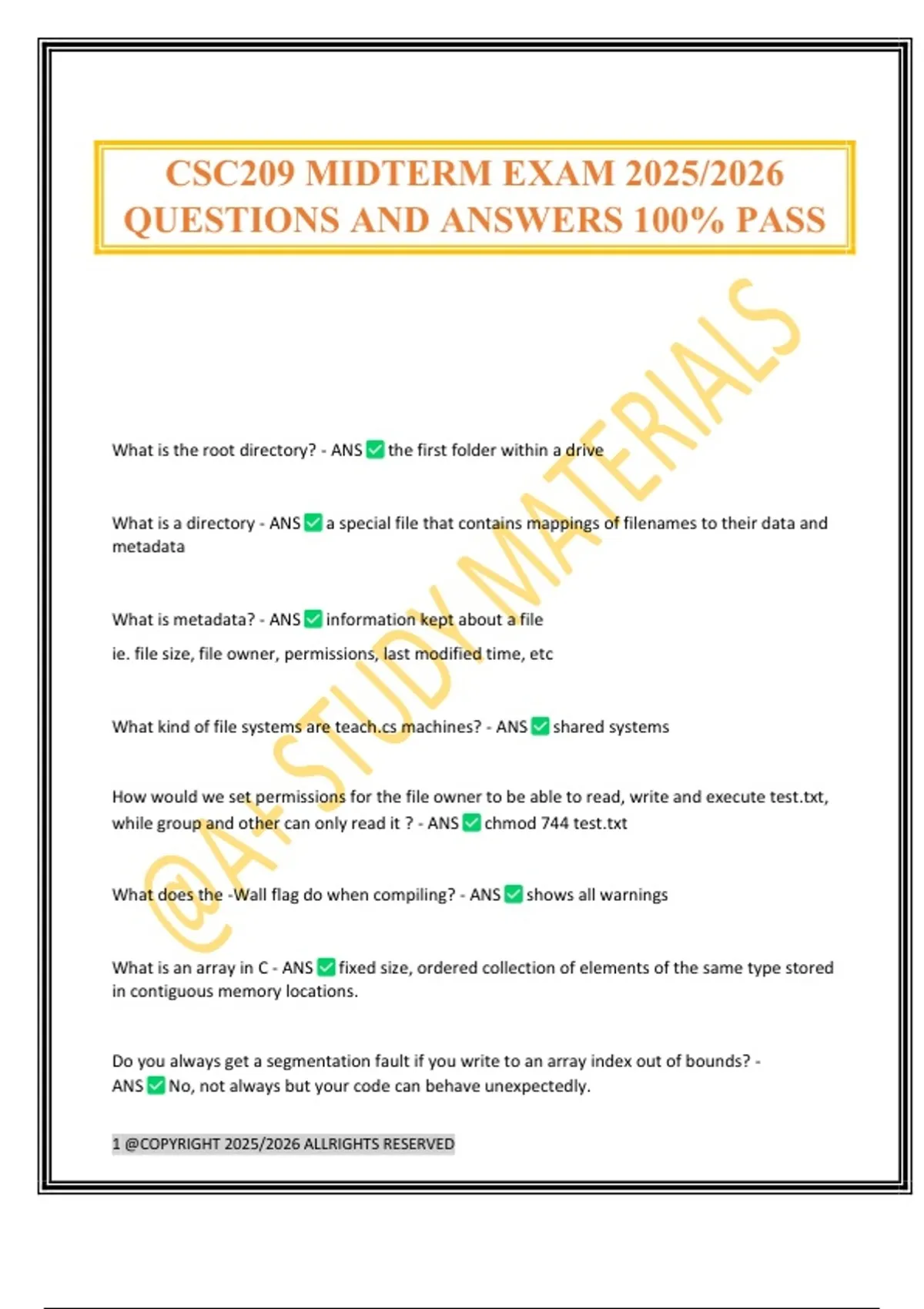 CSC209 MIDTERM EXAM 2025/2026 QUESTIONS AND ANSWERS 100% PASS - CSC209 ...