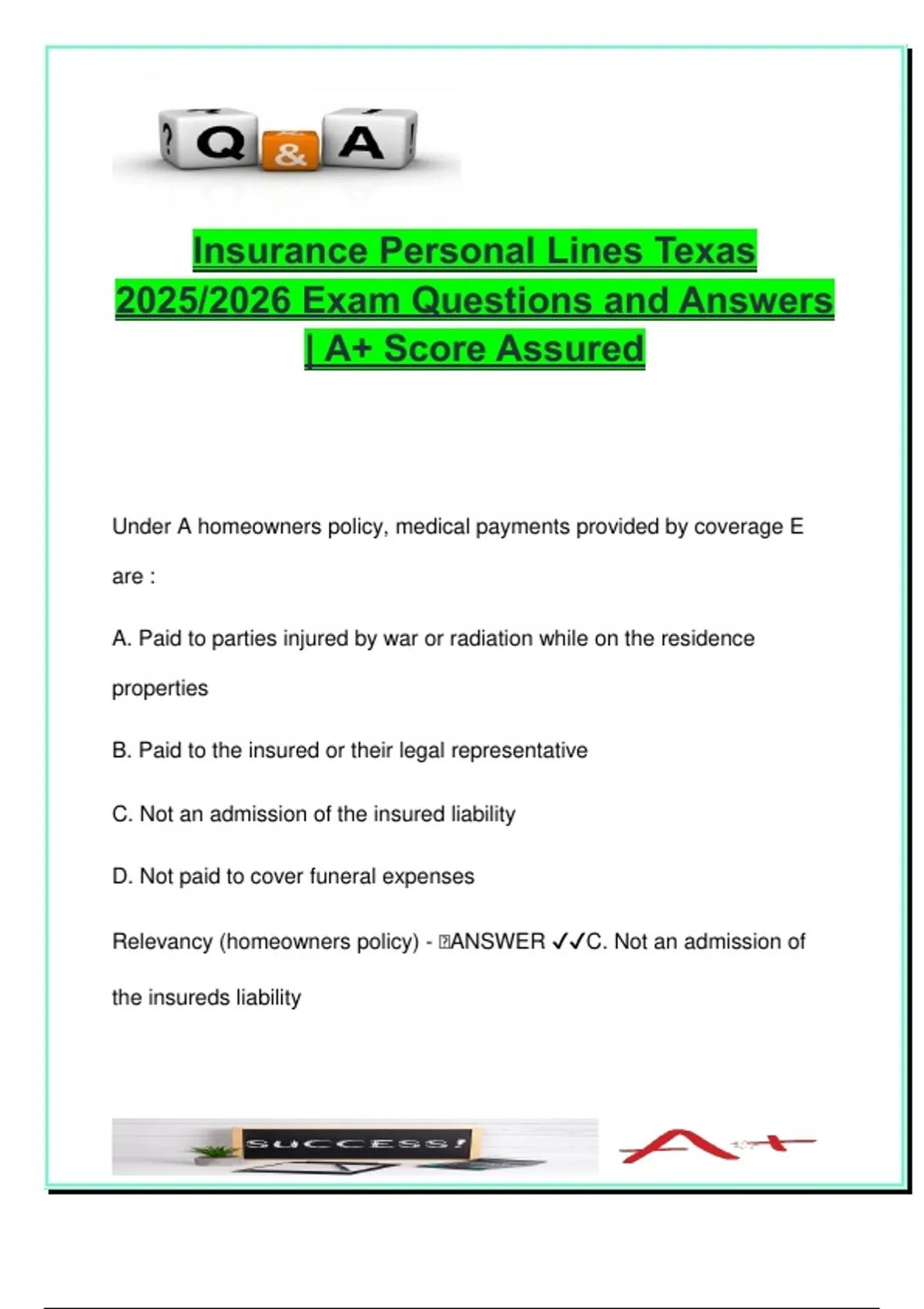 Texas Personal Lines Insurance | 2025 Exam | 100 Practice Questions ...