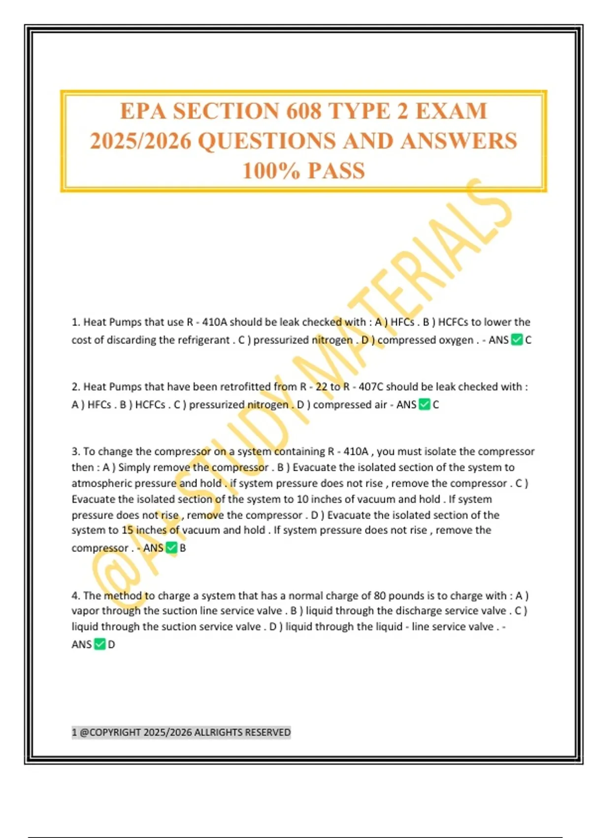 EPA SECTION 608 TYPE 2 EXAM 2025/2026 QUESTIONS AND ANSWERS 100% PASS ...