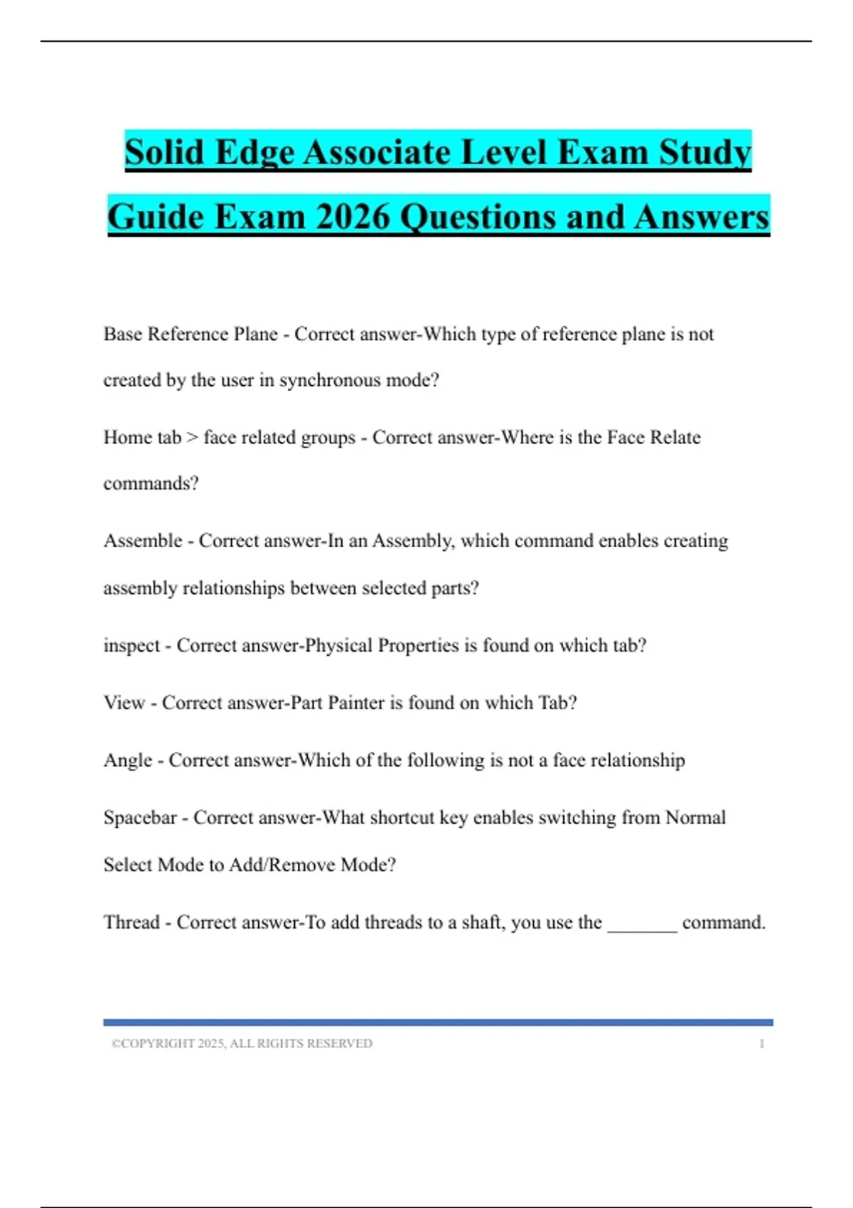 Solid Edge Associate Level Exam Study Guide Exam 2026 Questions and ...