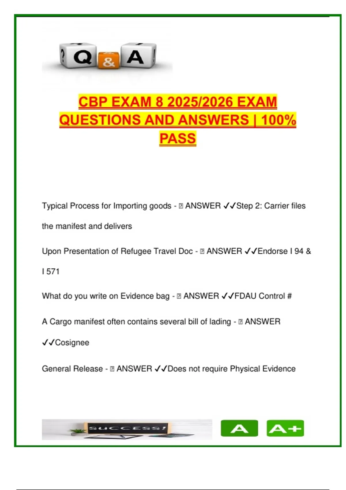 CBP (CUSTOMS AND BORDER PROTECTION) EXAM COMPLETE PACKAGE DEAL - Stuvia US
