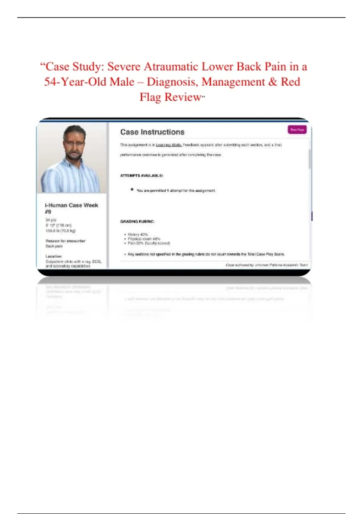 Case Study: Severe Atraumatic Lower Back Pain in a 54-Year-Old Male ...