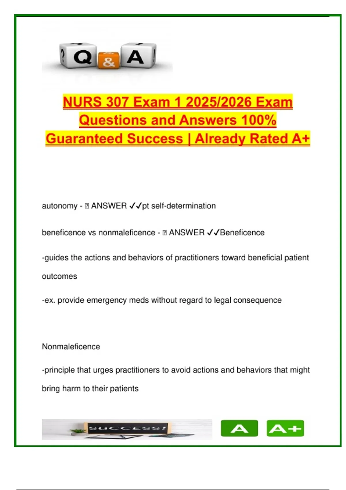 NUR 307 | 100 Exam Questions with Answers | Health Assessment, Pain ...